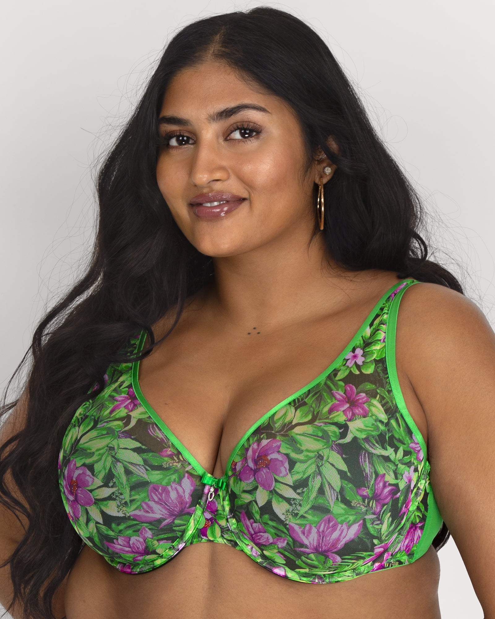 Curvy Couture Womens Plus Size Sheer Mesh Plunge T Shirt Bra