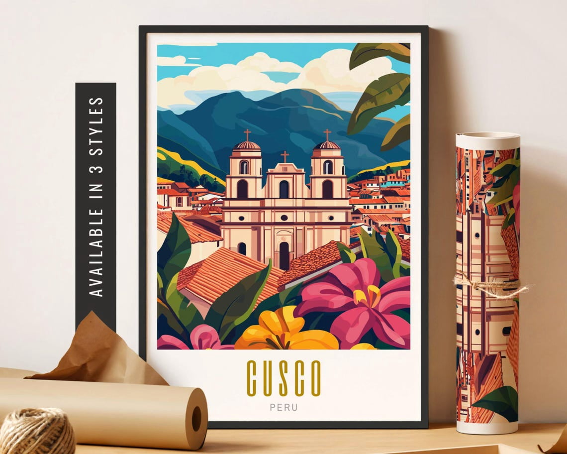 Cusco Peru Art Poster City Travel Poster Cusco Cathedral Peru Wall Art ...
