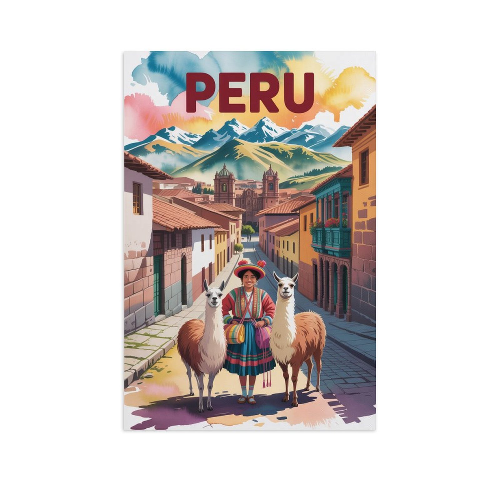 Cusco Peru Vintage City Travel Poster with Andes And Colonial ...