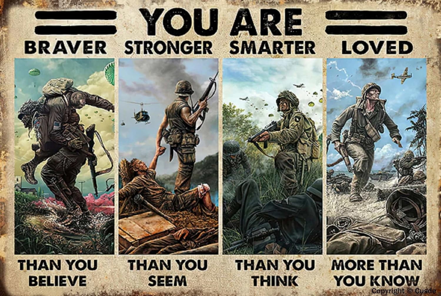 Cusde Memorial Day Veteran Tin Sign Veteran You are Braver Stronger Sign Army Soldier Poster ...