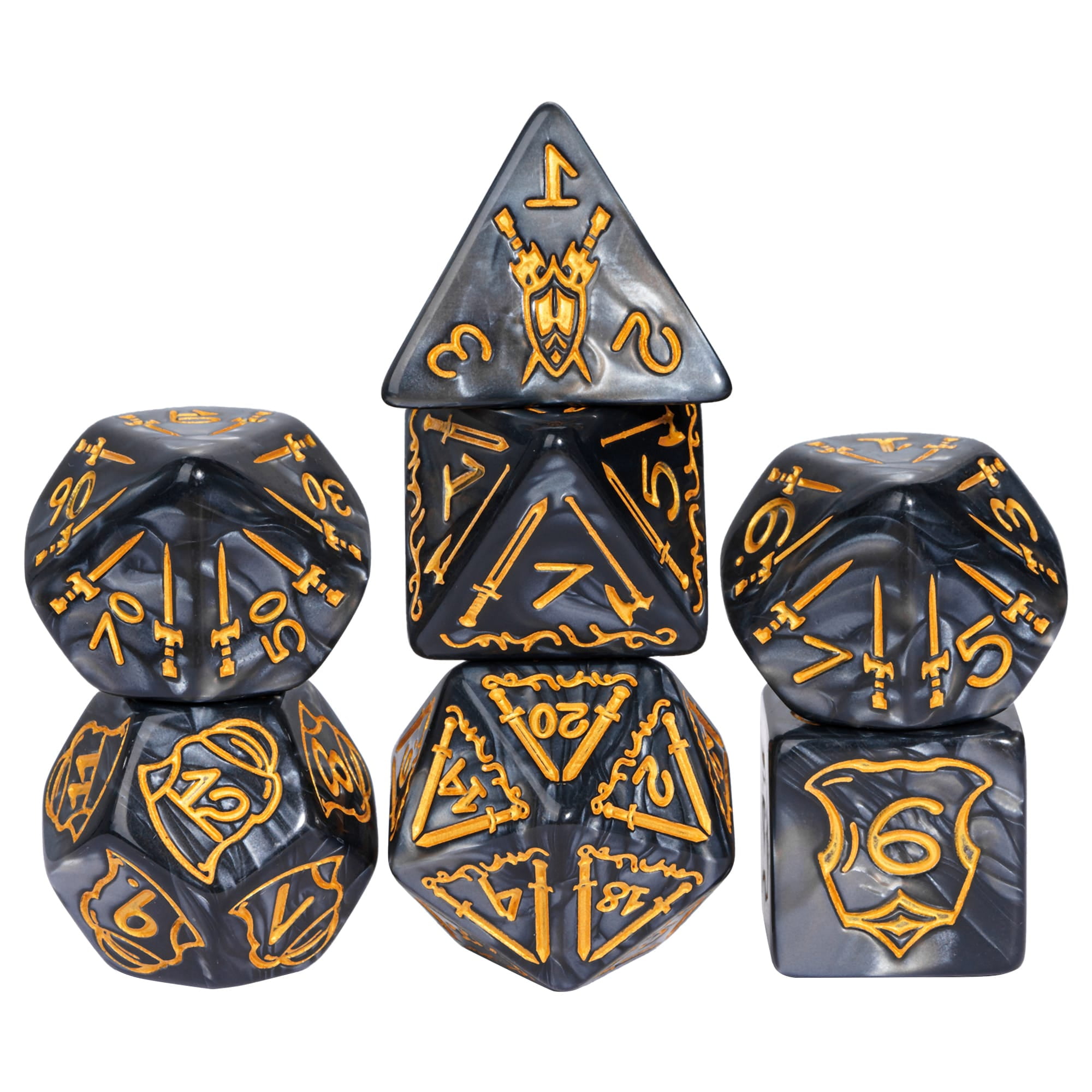 Cusdie 7-Die 25mm Giant DND Dice, Shield&Sword Pattern Polyhedral Dice ...