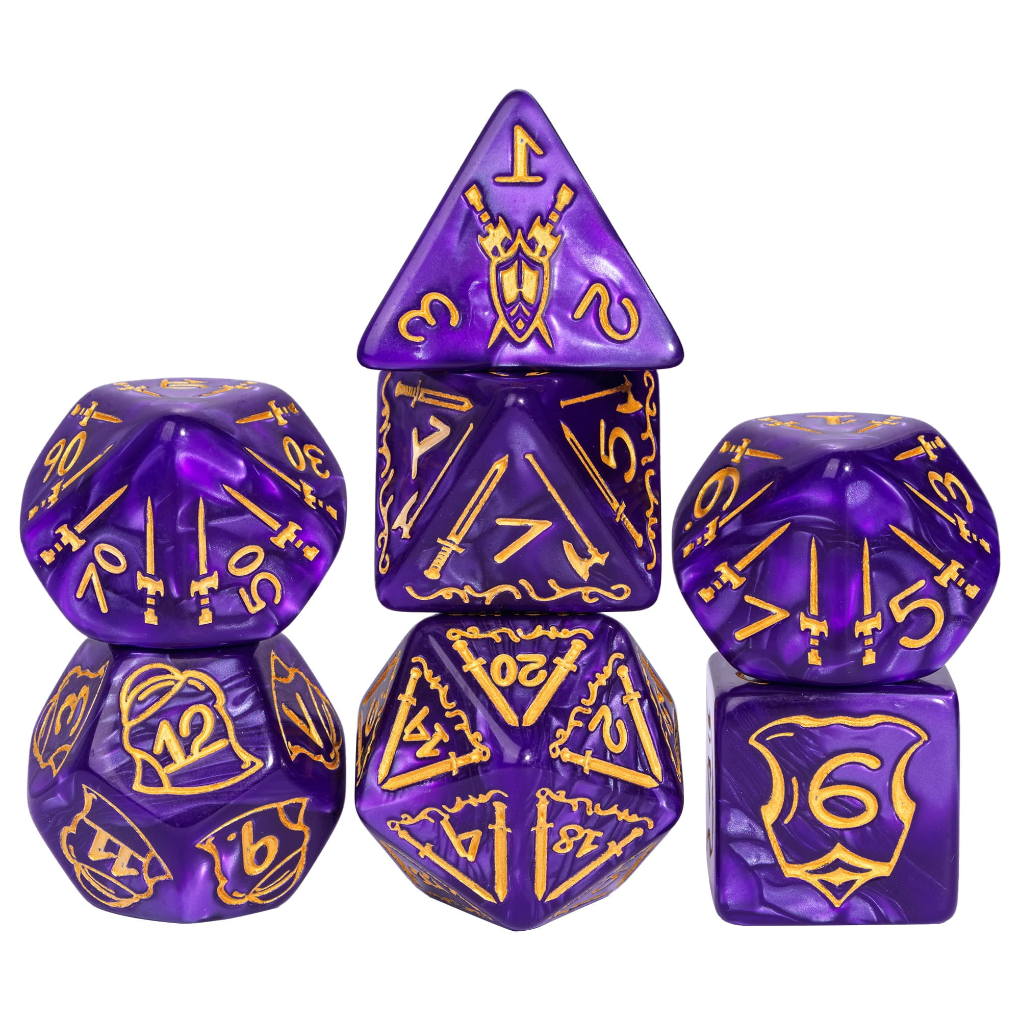 Cusdie 7-Die 25mm Giant DND Dice, Shield&Sword Pattern Polyhedral Dice ...