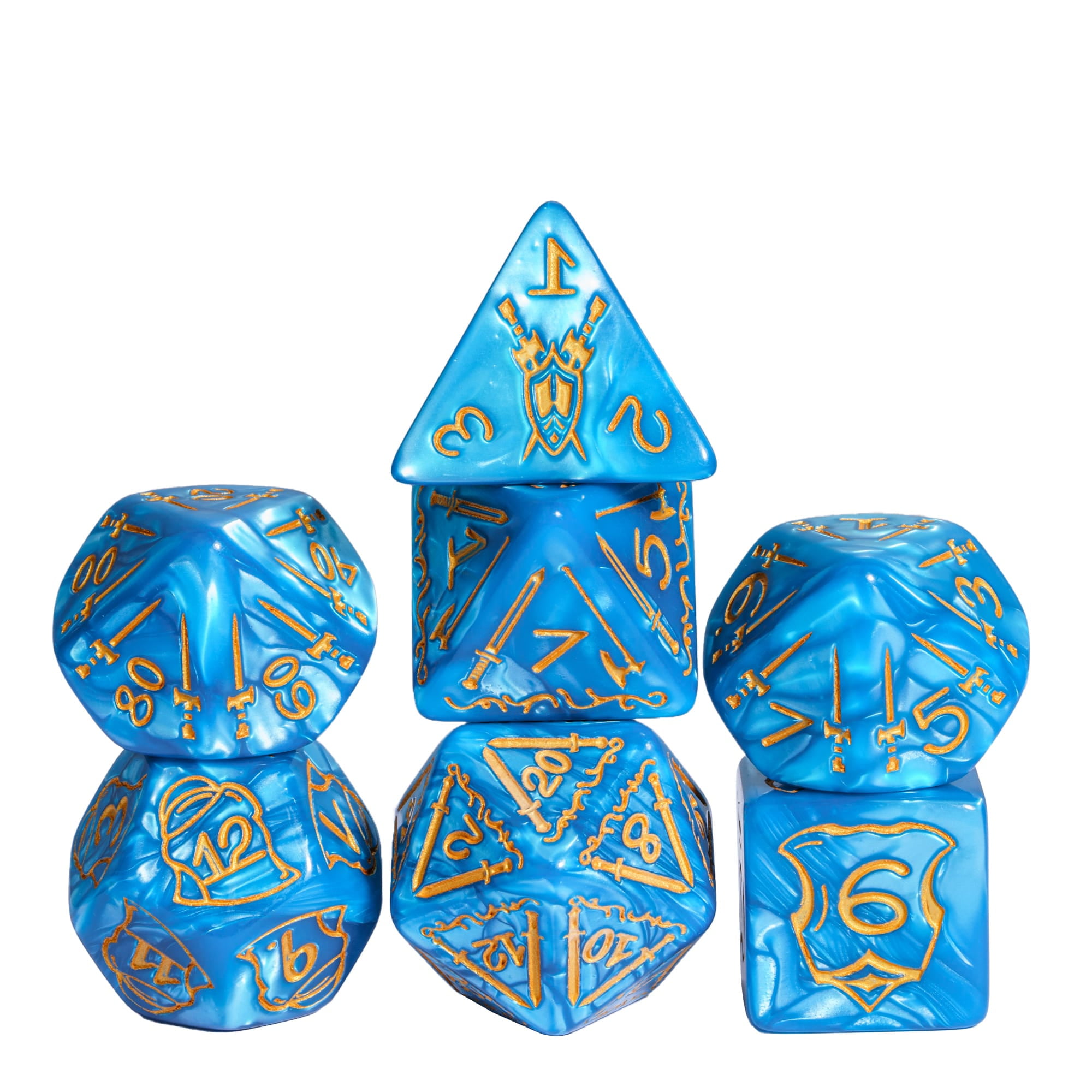 Cusdie 7-Die 25mm Giant DND Dice, Shield&Sword Pattern Polyhedral Dice ...
