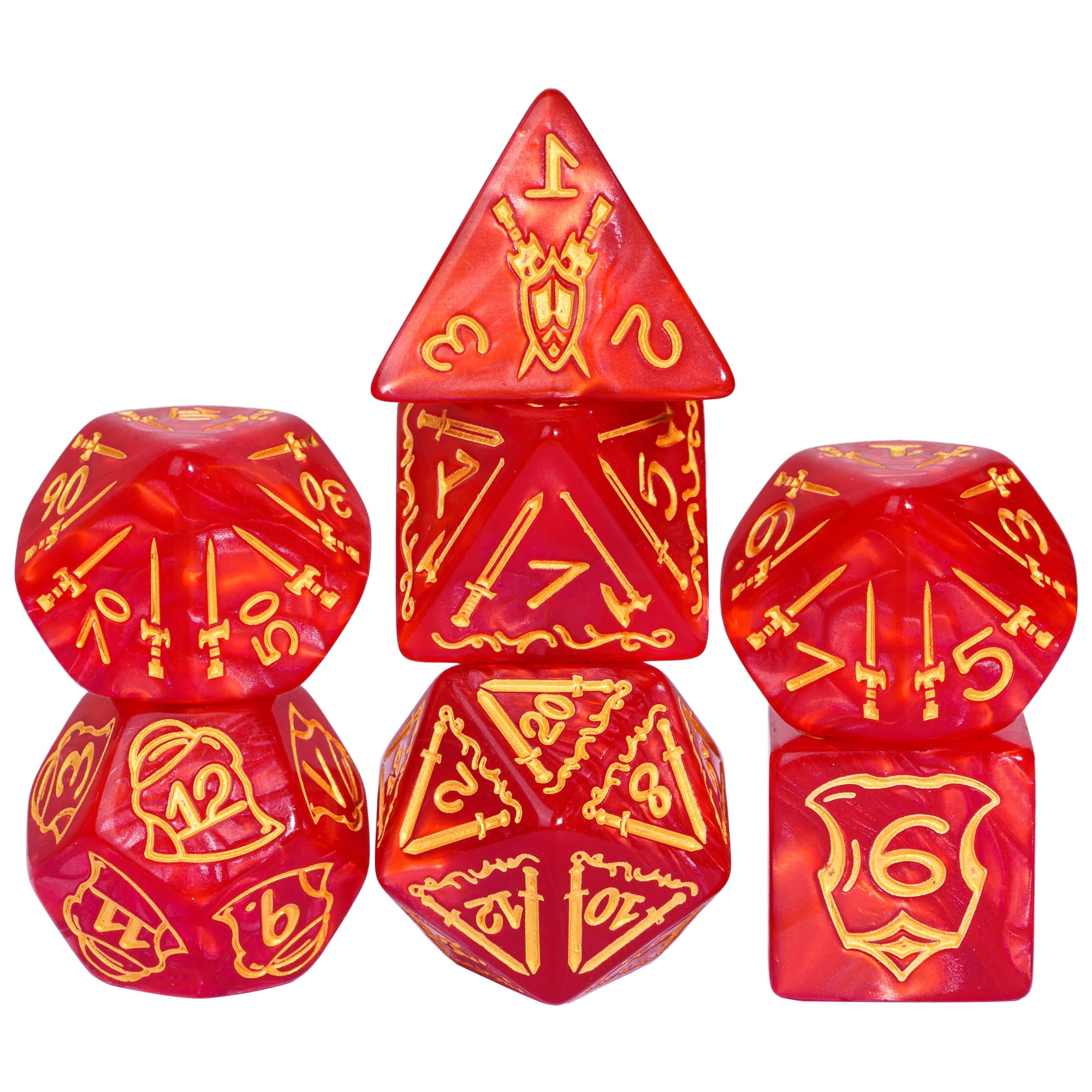 Cusdie 7-Die 25mm Giant DND Dice, Shield&Sword Pattern Polyhedral Dice ...