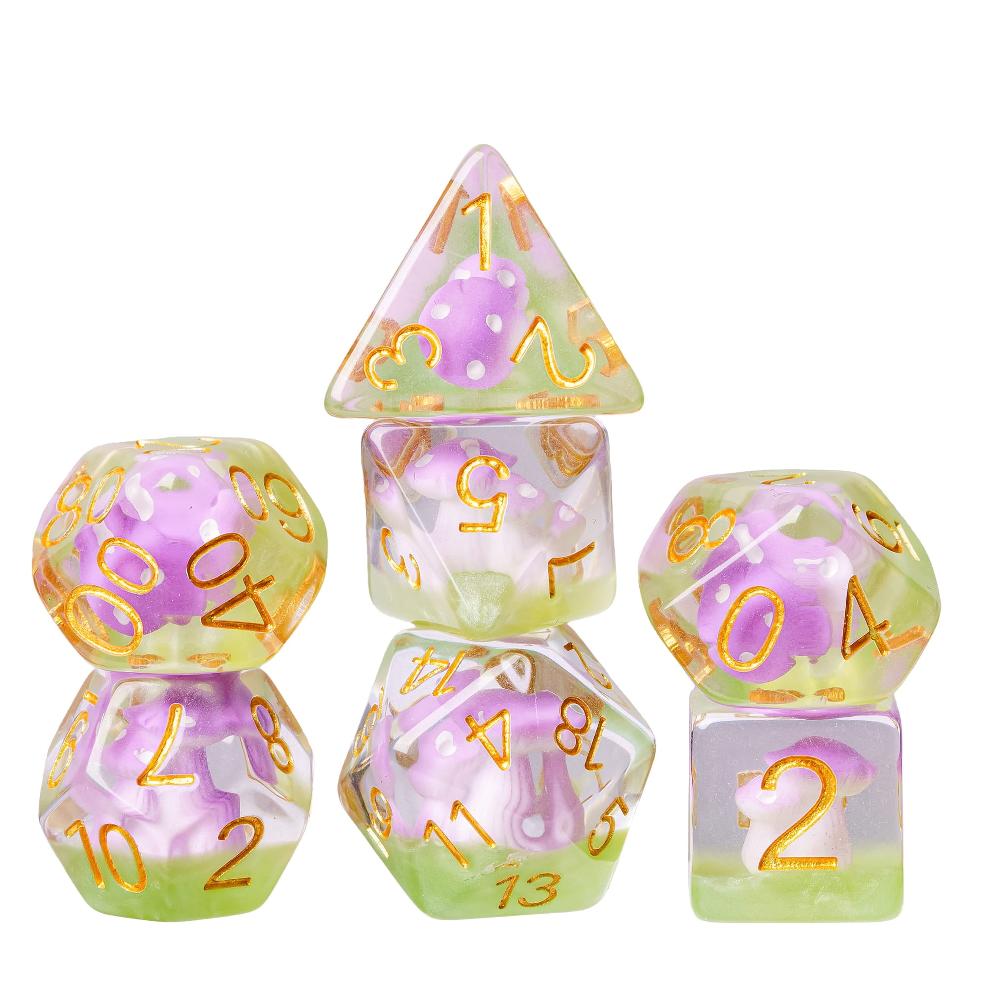 Cusdie 7-Die DND Dice, Polyhedral Dice Set Filled with Mushroom, for ...