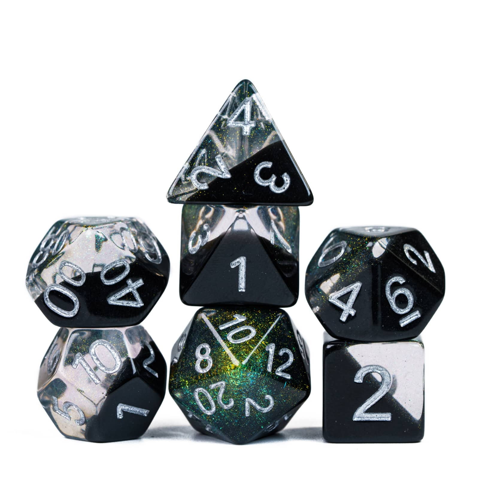 Cusdie 7-Die Diagonals DND Dice with Glitter D&D Dice Set Resin ...