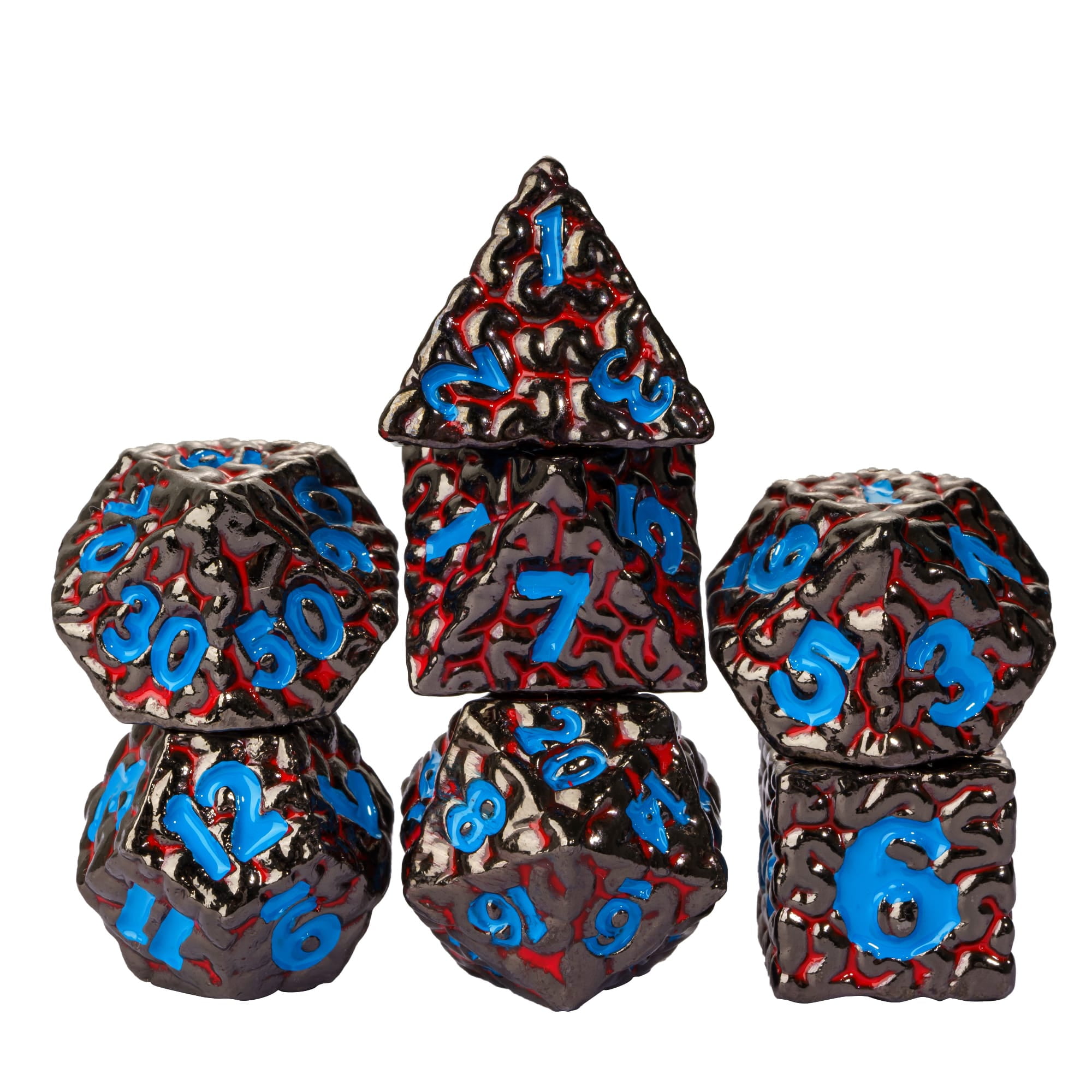 Cusdie 7-Die Metal DND Dice Set, Brain-patterned Metal Polyhedral D&D ...