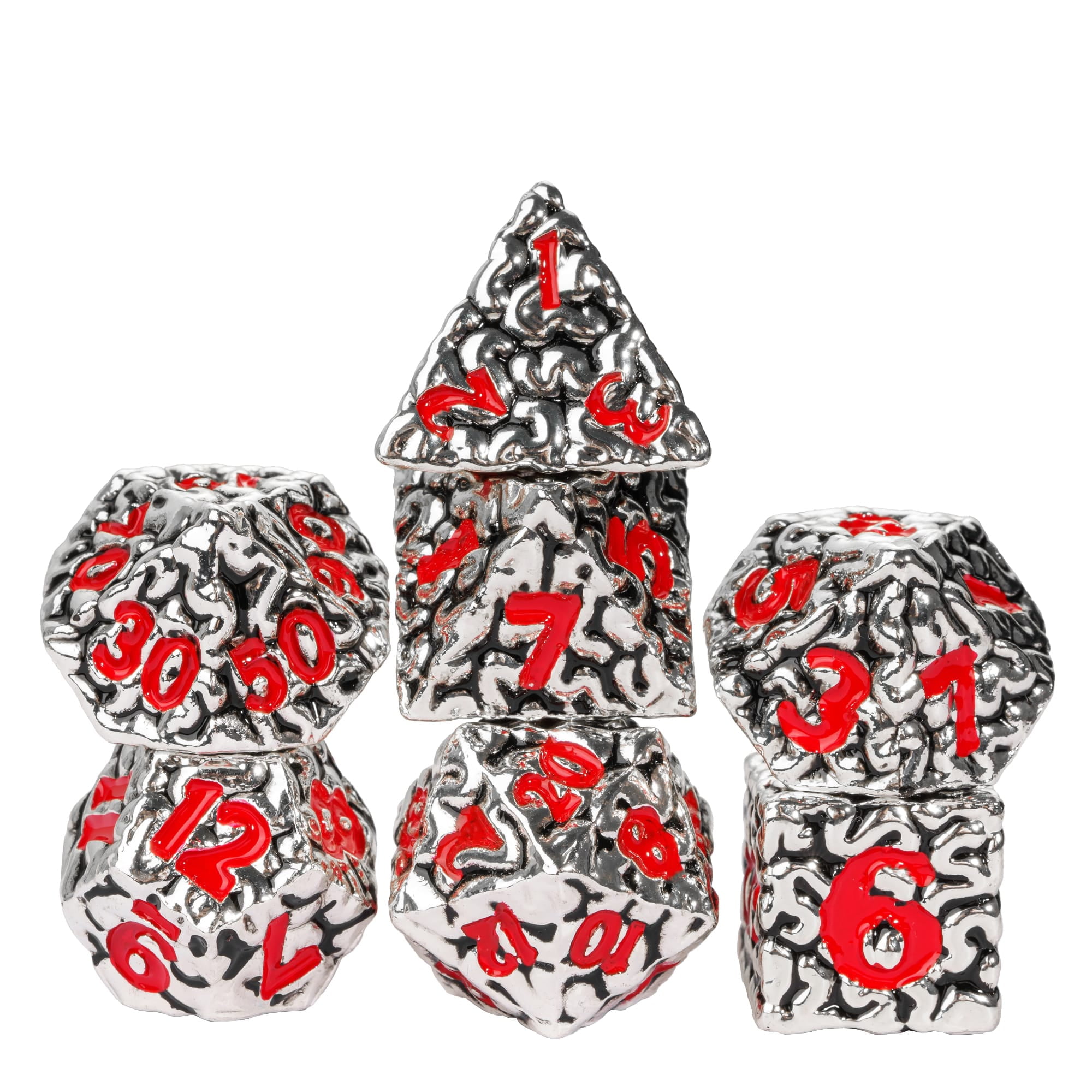 Cusdie 7-Die Metal DND Dice Set, Brain-patterned Metal Polyhedral D&D ...