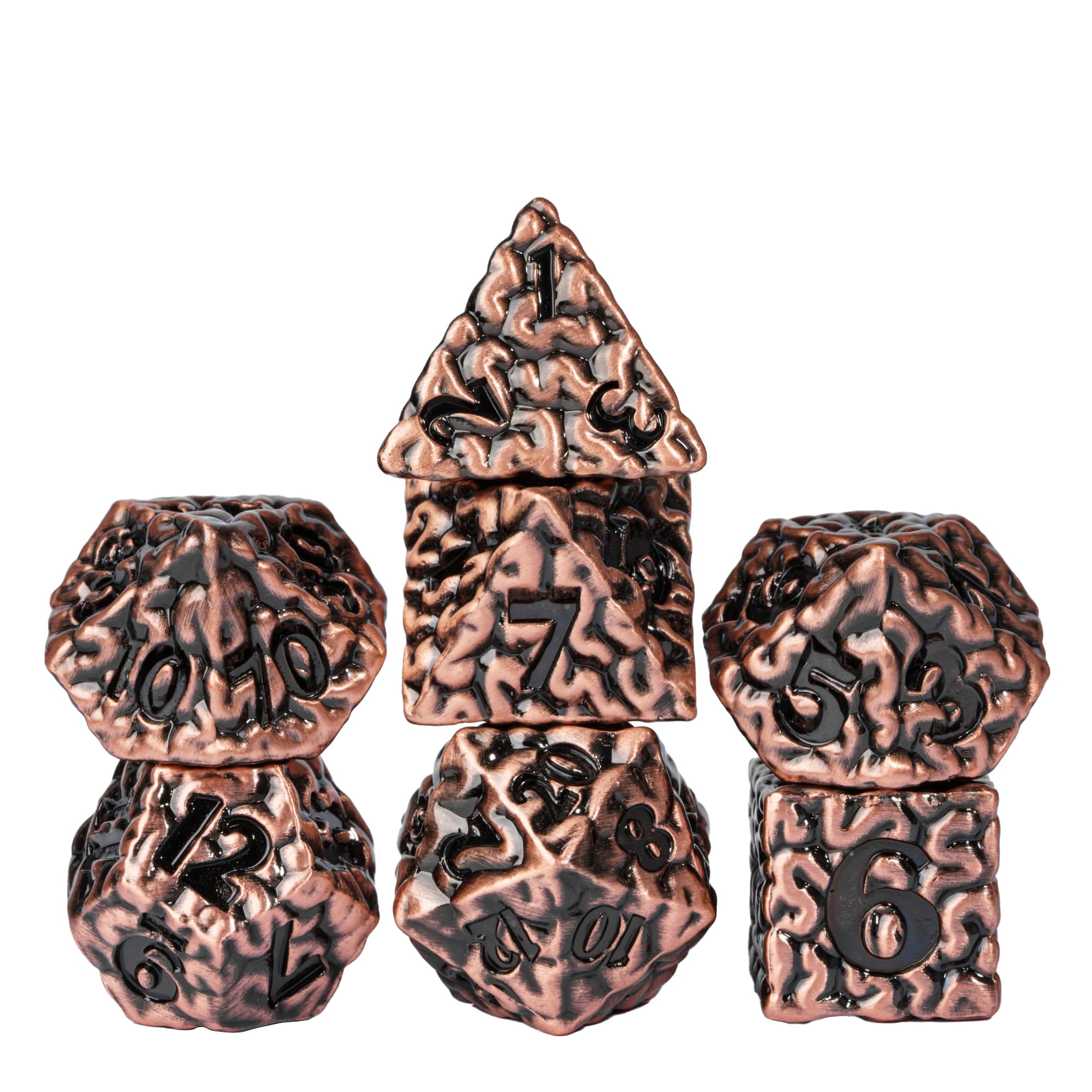 Cusdie 7-Die Metal DND Dice Set, Brain-patterned Metal Polyhedral D&D ...