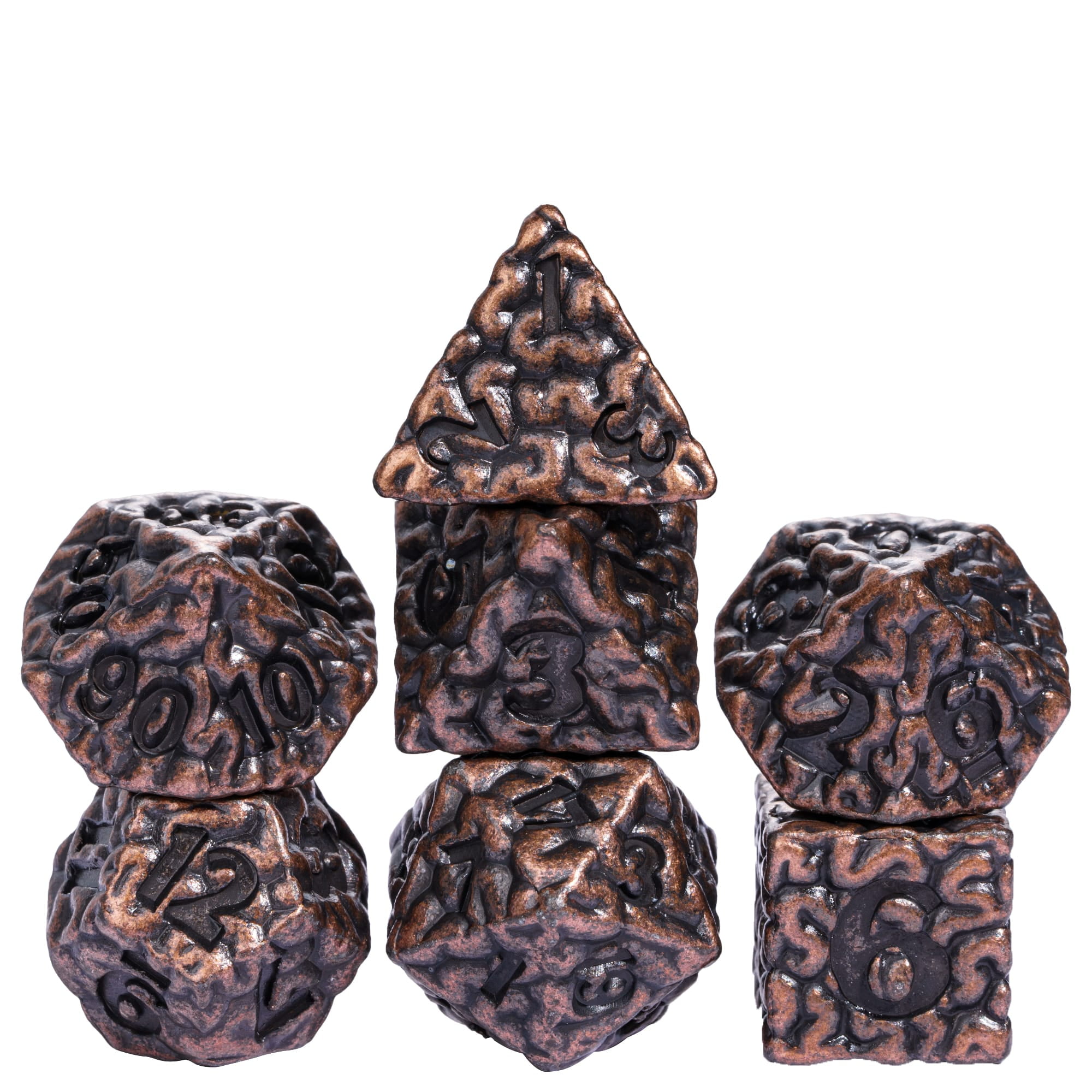Cusdie 7-Die Metal DND Dice Set, Brain-patterned Metal Polyhedral D&D ...