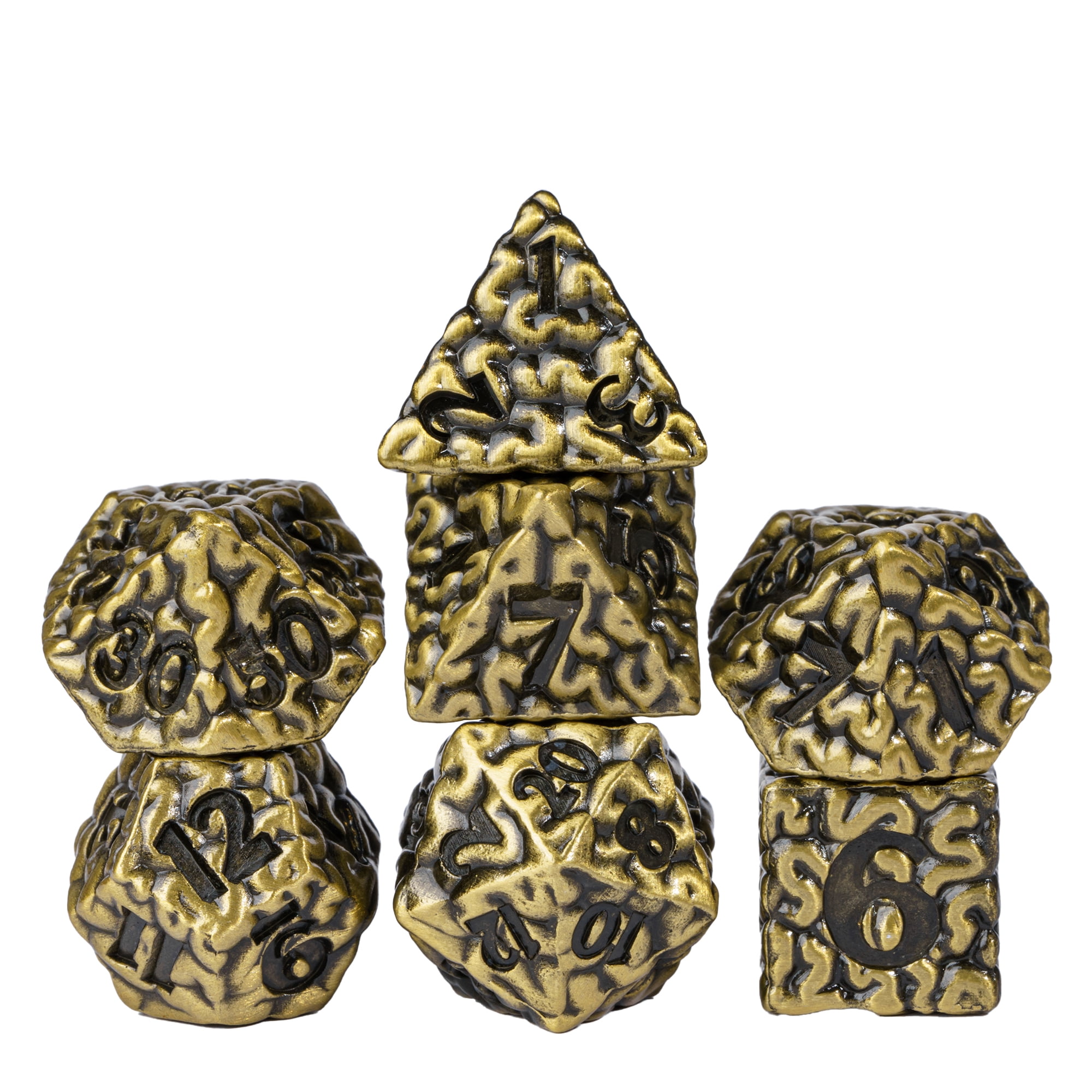 Cusdie 7-Die Metal DND Dice Set, Brain-patterned Metal Polyhedral D&D ...
