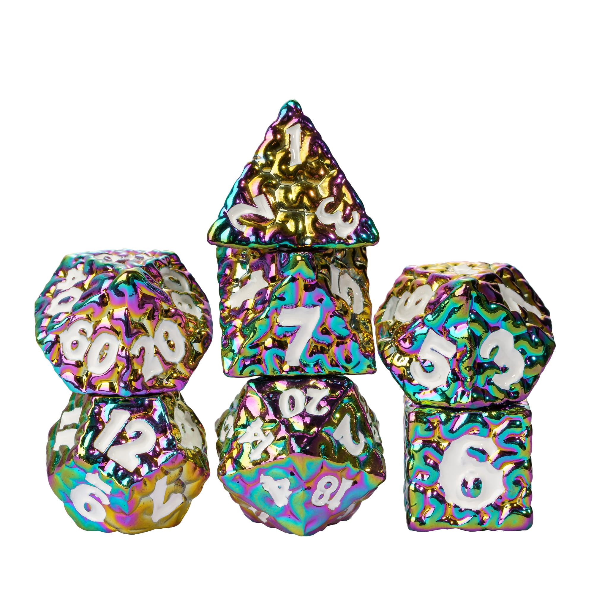 Cusdie 7-Die Metal DND Dice Set, Brain-patterned Metal Polyhedral D&D ...