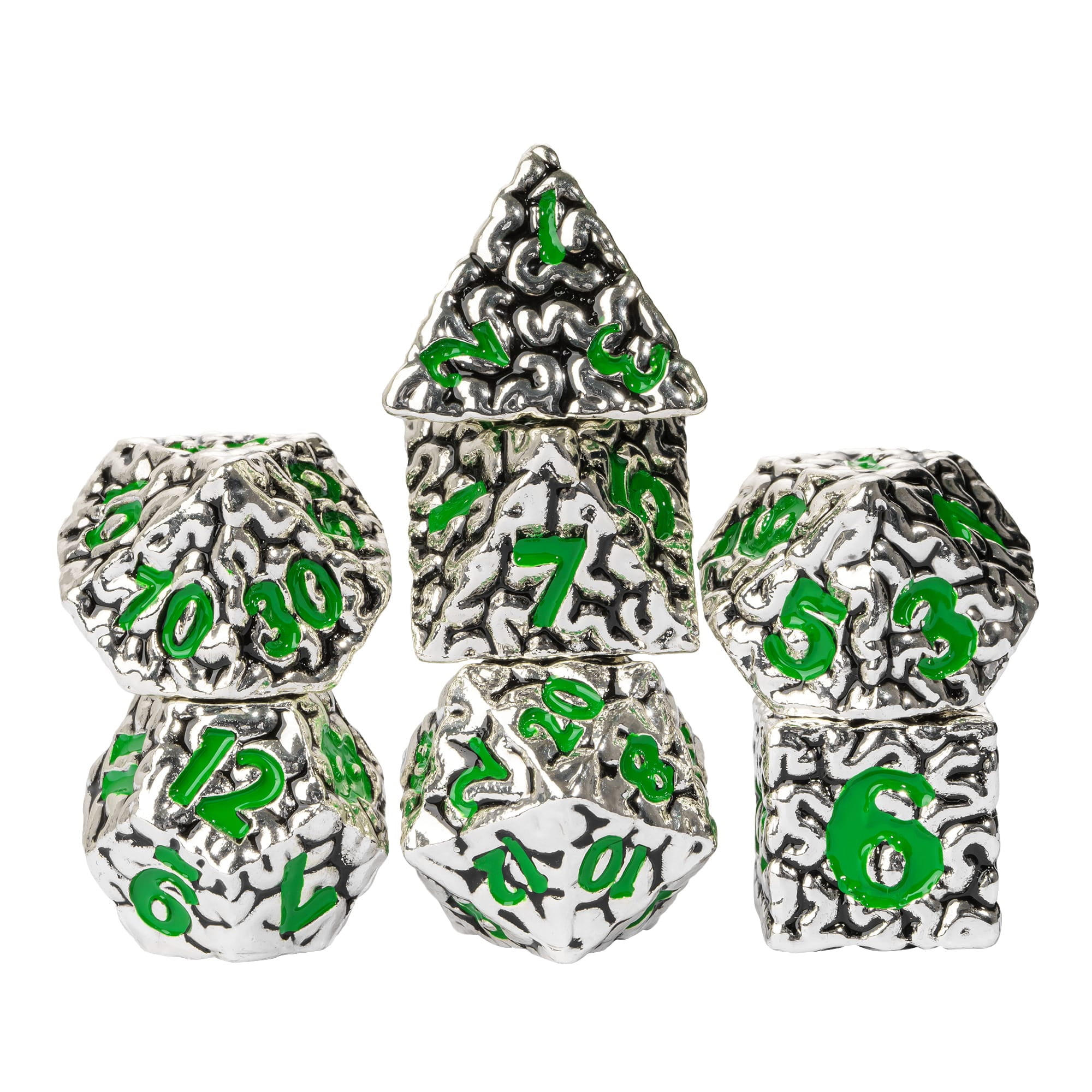 Cusdie 7-Die Metal DND Dice Set, Brain-patterned Metal Polyhedral D&D ...