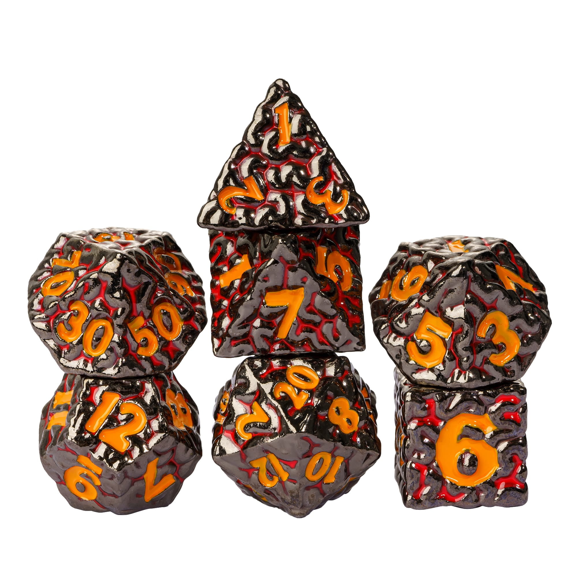 Cusdie 7-Die Metal DND Dice Set, Brain-patterned Metal Polyhedral D&D ...