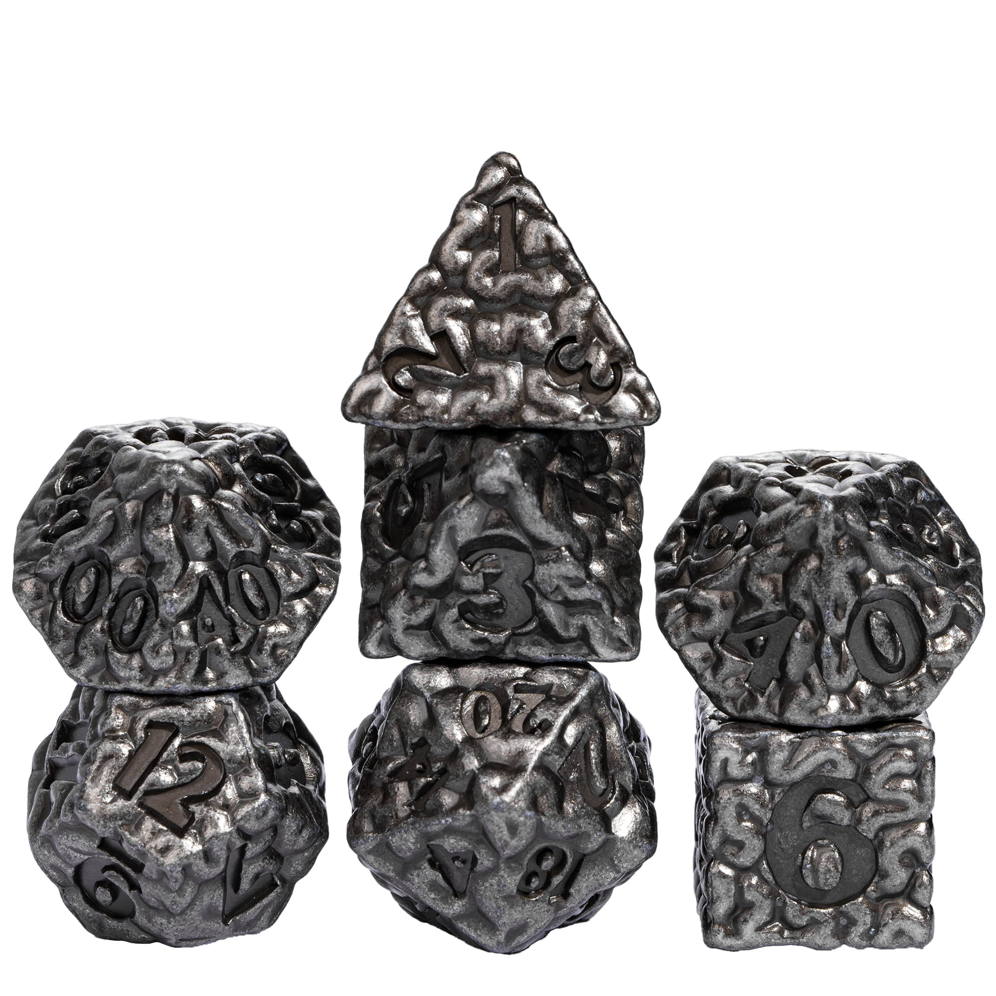 Cusdie 7-Die Metal DND Dice Set, Brain-patterned Metal Polyhedral D&D ...