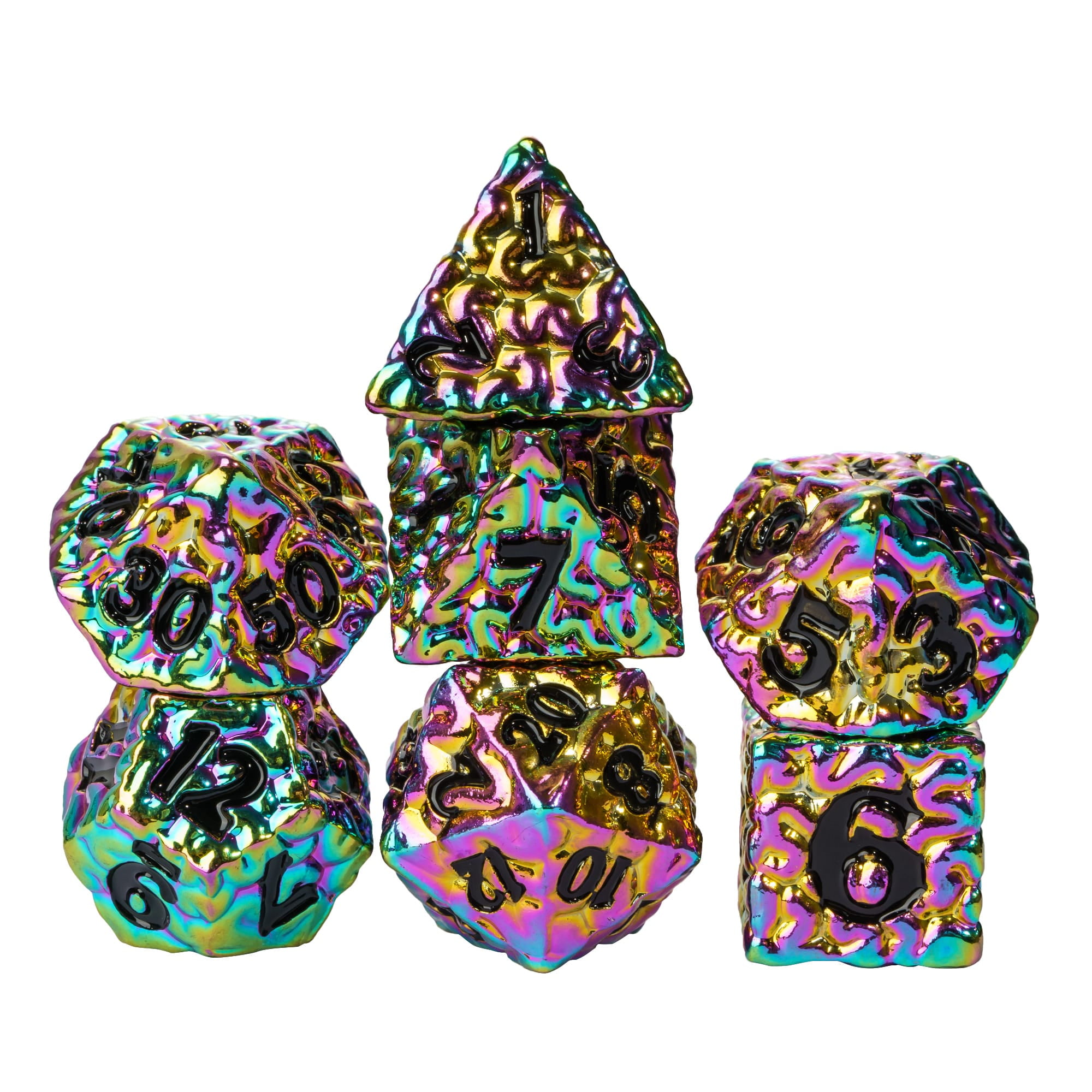 Cusdie 7-Die Metal DND Dice Set, Brain-patterned Metal Polyhedral D&D ...