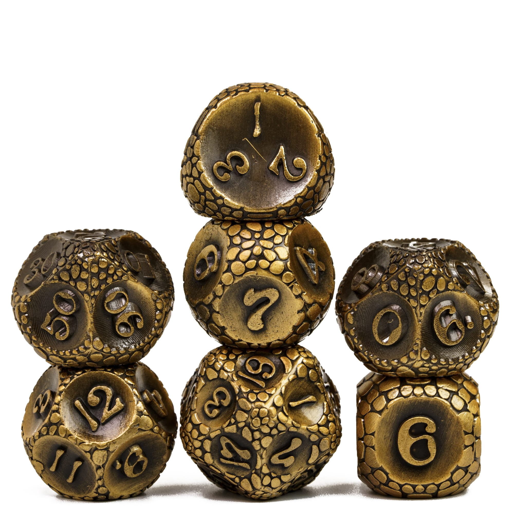 Cusdie 7-Die Metal DND Dice Set, Cobblestone Metal Polyhedral D&D Dice ...