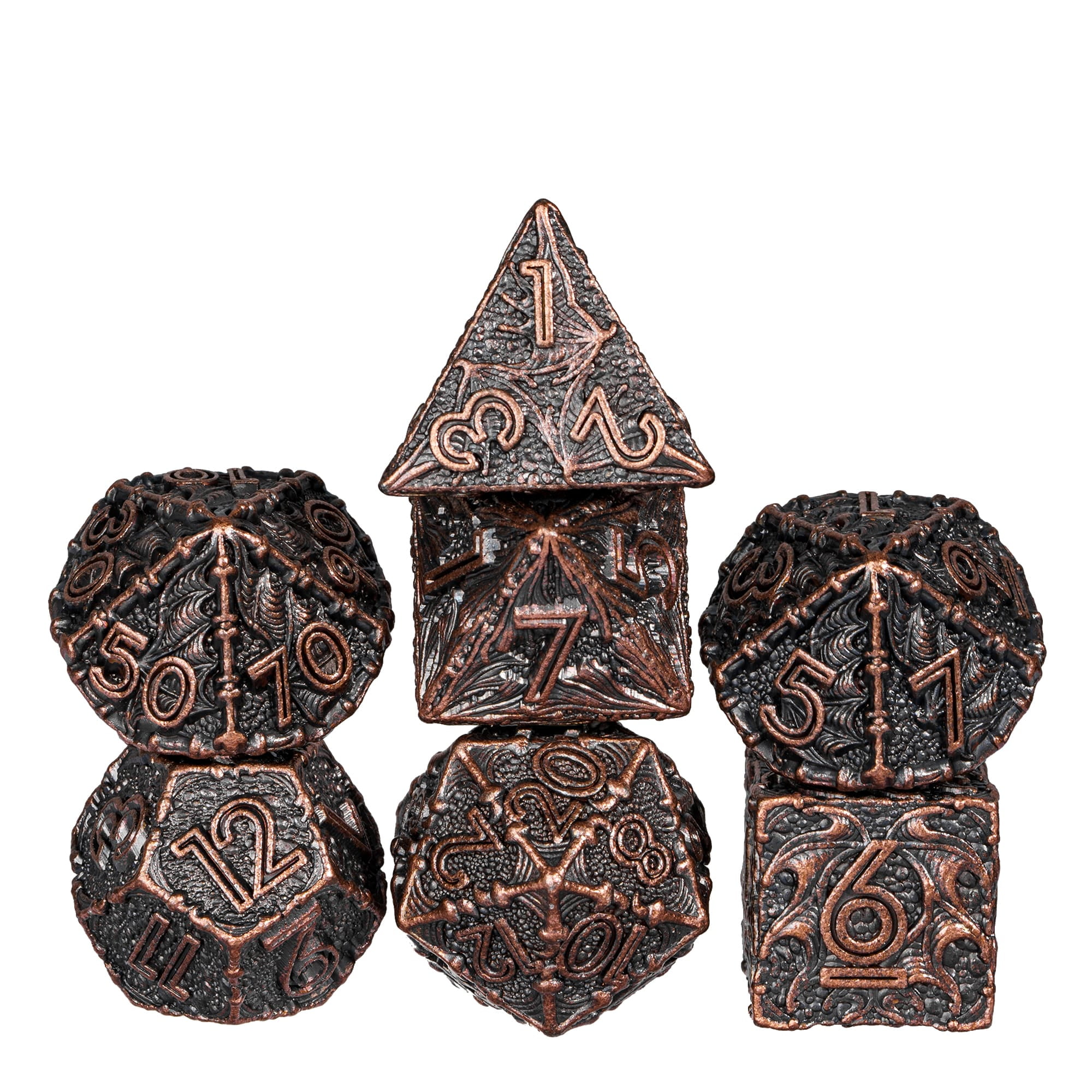 Cusdie 7-Die Metal DND Dice Set, Dragon Wings Design Metal Polyhedral D ...