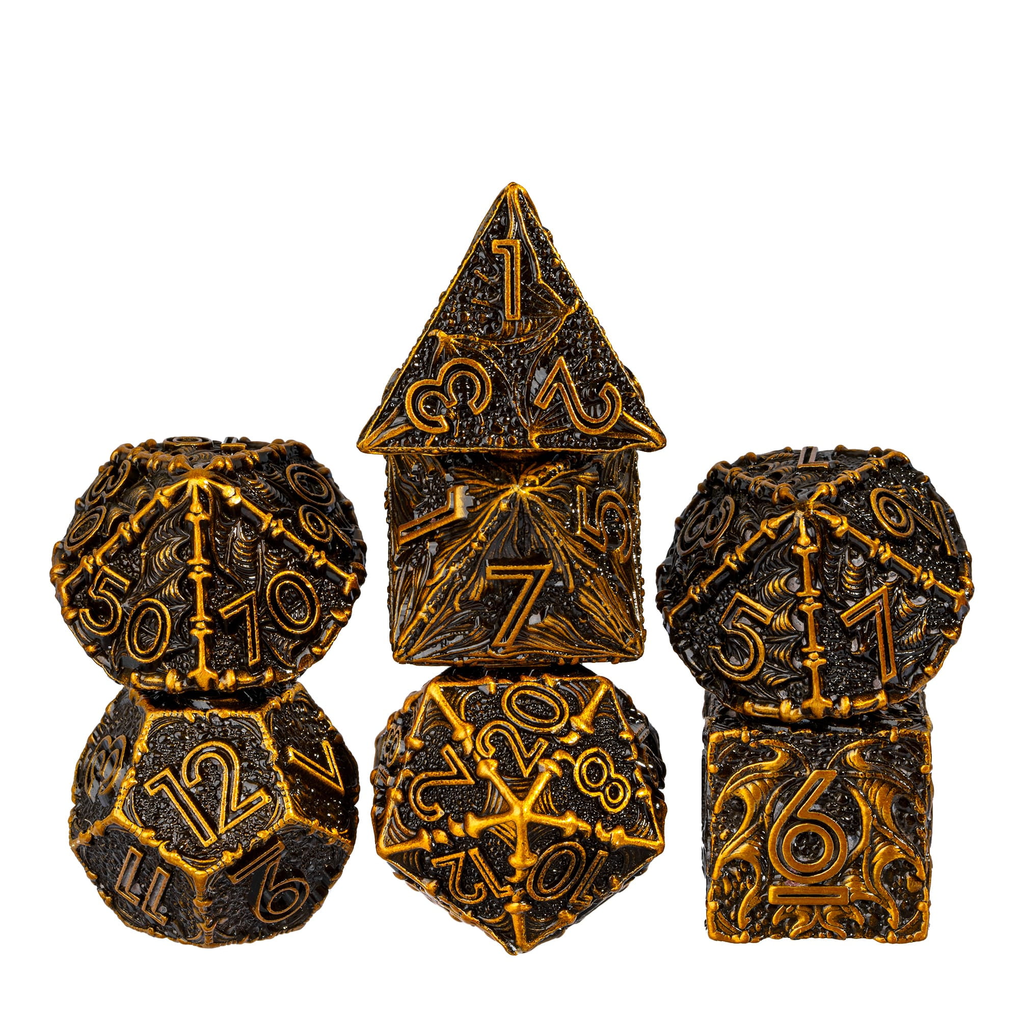 Cusdie 7-Die Metal DND Dice Set, Dragon Wings Design Metal Polyhedral D ...
