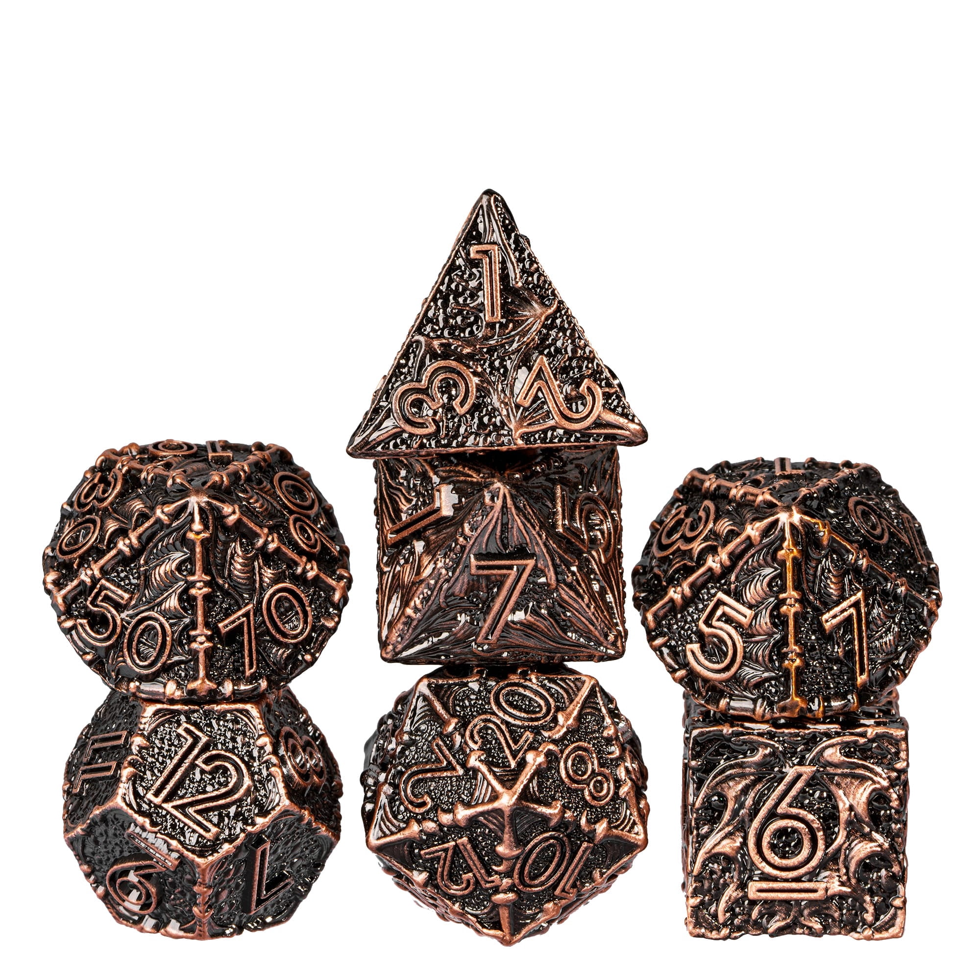 Cusdie 7-Die Metal DND Dice Set, Dragon Wings Design Metal Polyhedral D ...