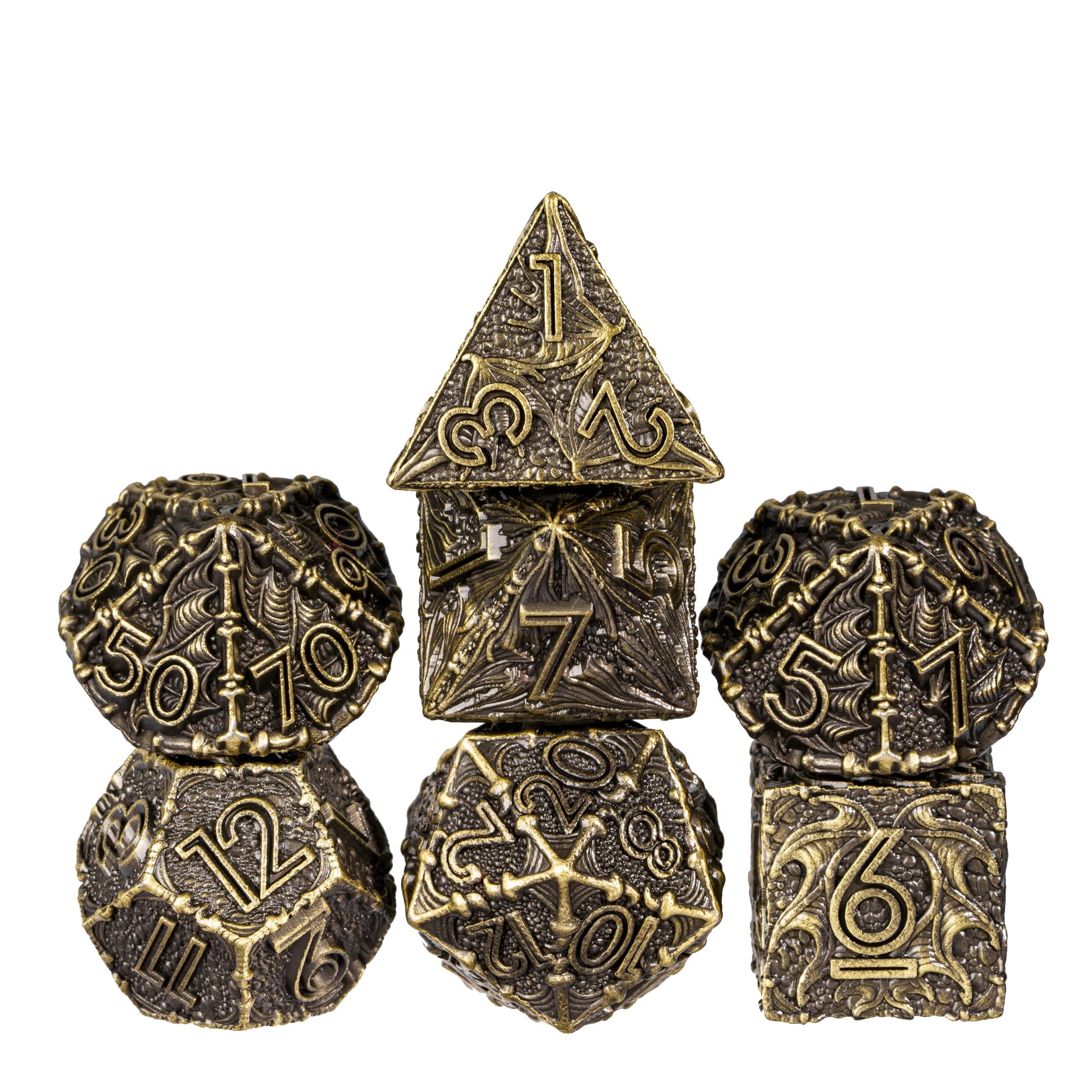 Cusdie 7-Die Metal DND Dice Set, Dragon Wings Design Metal Polyhedral D ...