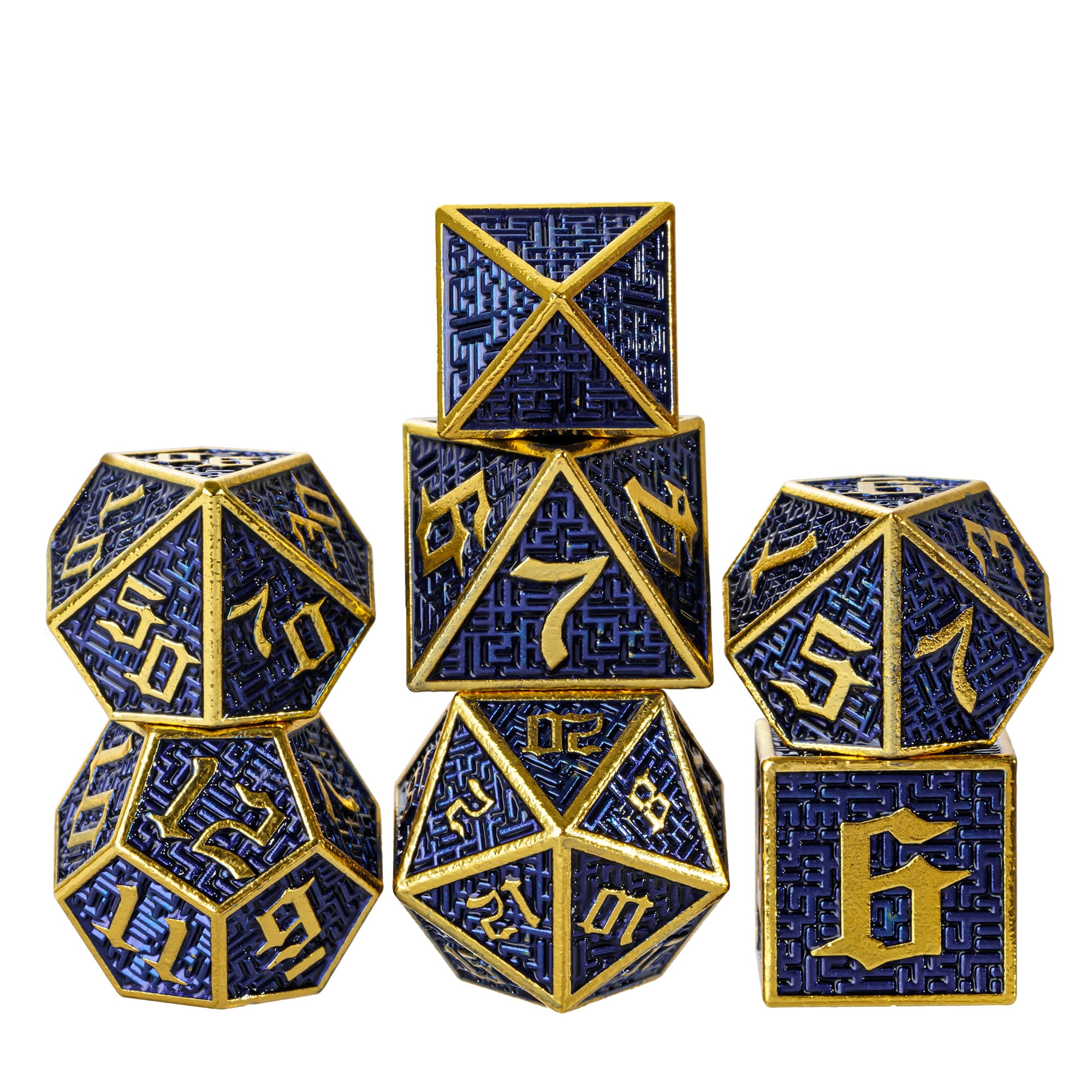 Cusdie 7-Die Metal DND Dice Set, Maze Design Metal Polyhedral D&D Dice ...