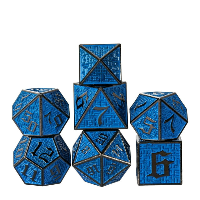 Cusdie 7-Die Metal DND Dice Set, Maze Design Metal Polyhedral D&D Dice ...