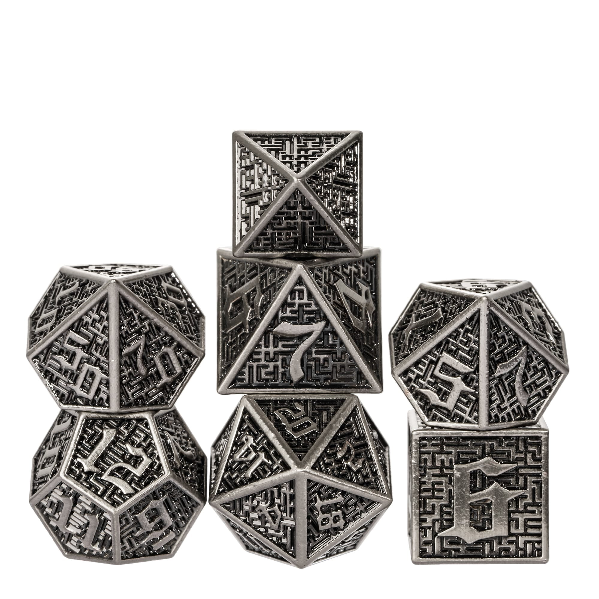 Cusdie 7-Die Metal DND Dice Set, Maze Design Metal Polyhedral D&D Dice ...