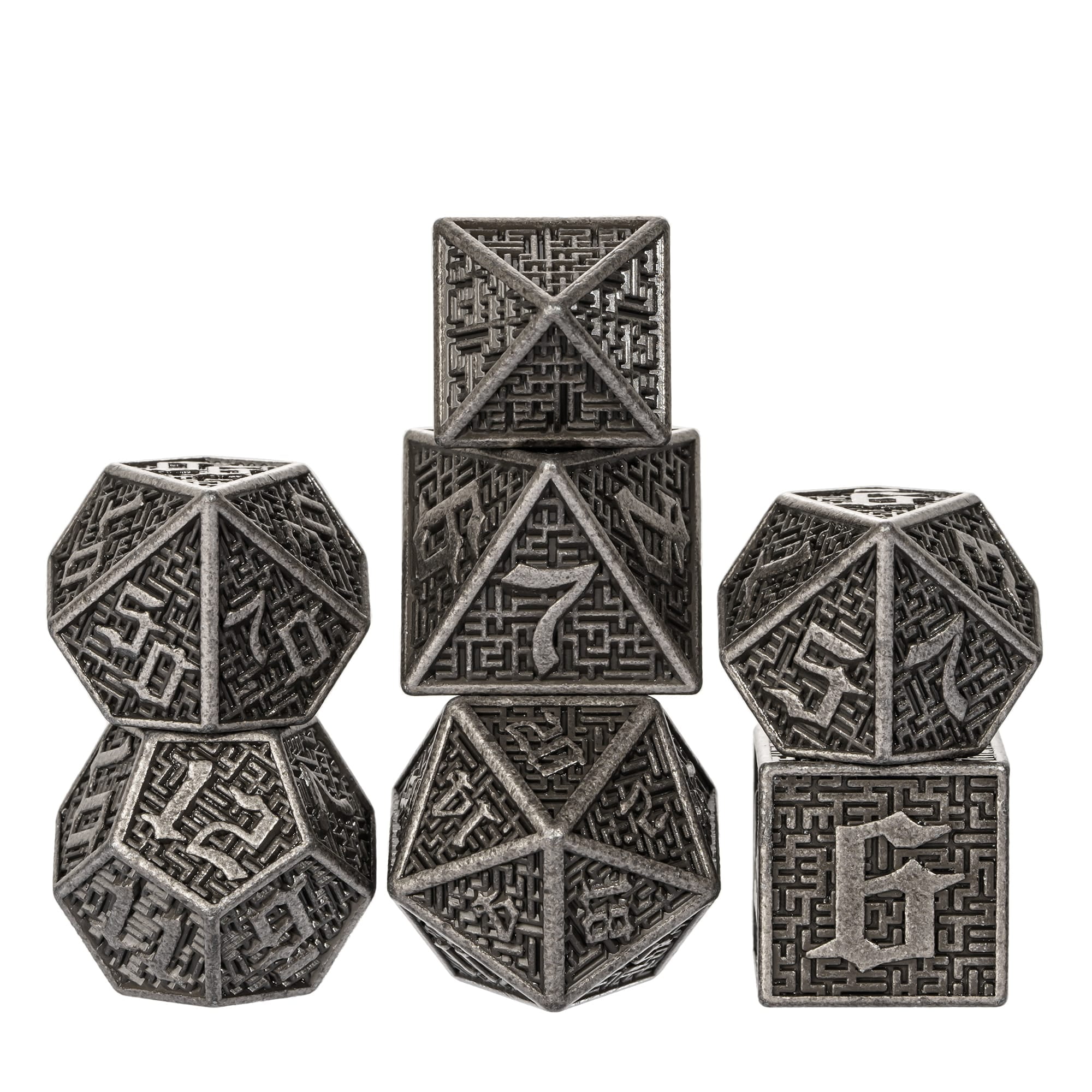 Cusdie 7-Die Metal DND Dice Set, Maze Design Metal Polyhedral D&D Dice ...