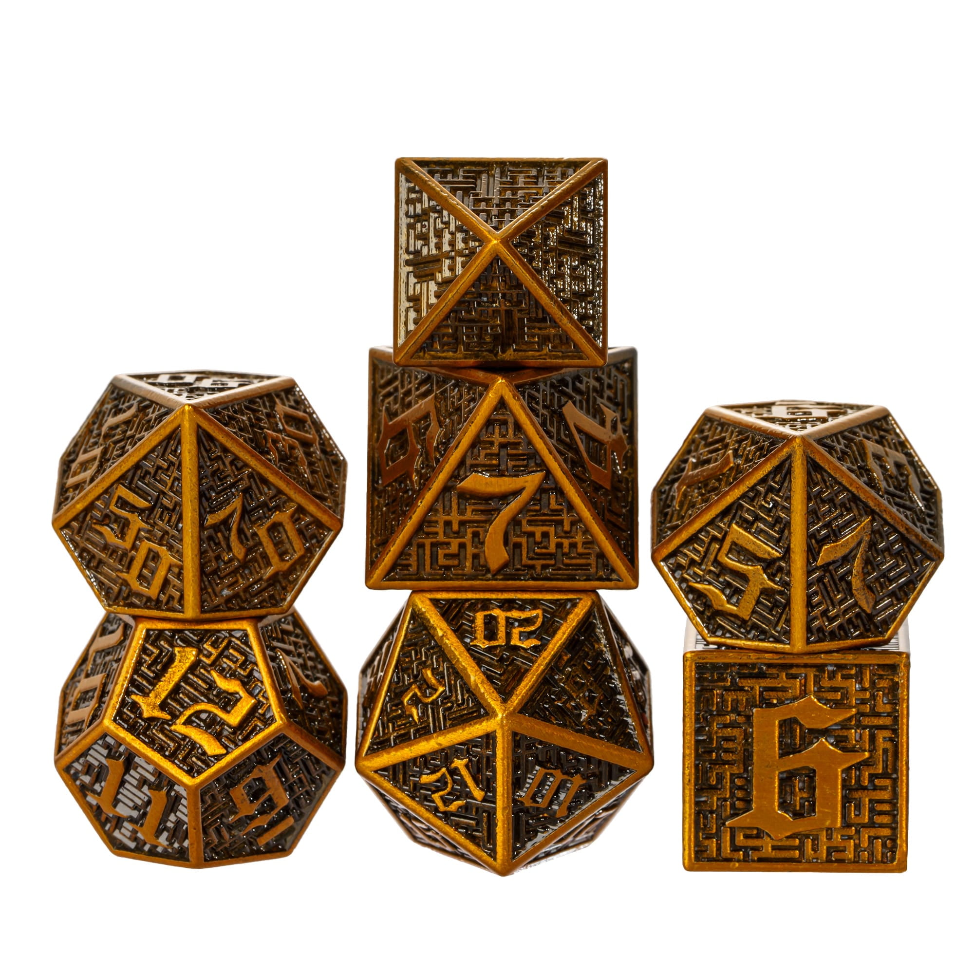 Cusdie 7-Die Metal DND Dice Set, Maze Design Metal Polyhedral D&D Dice ...