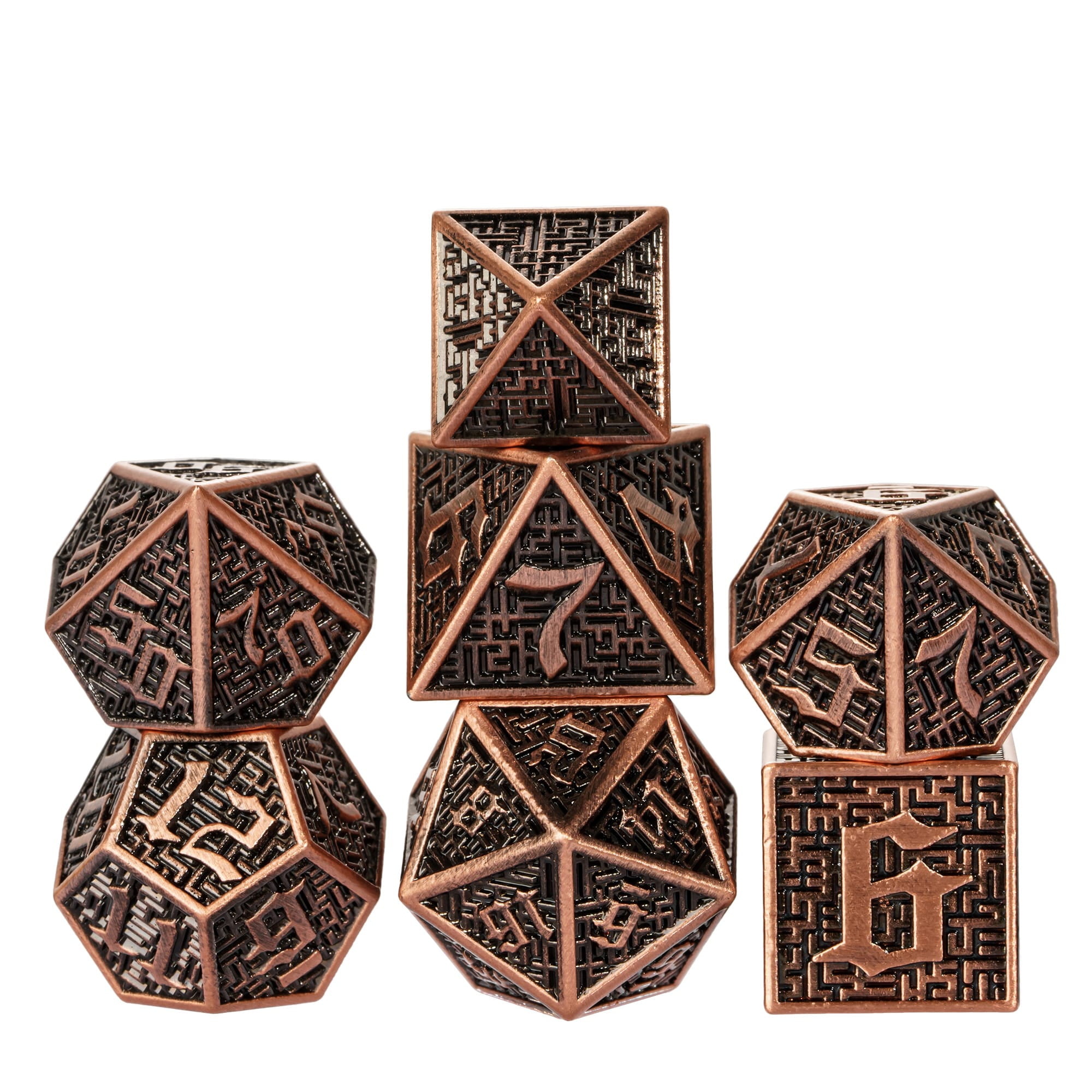 Cusdie 7-Die Metal DND Dice Set, Maze Design Metal Polyhedral D&D Dice ...