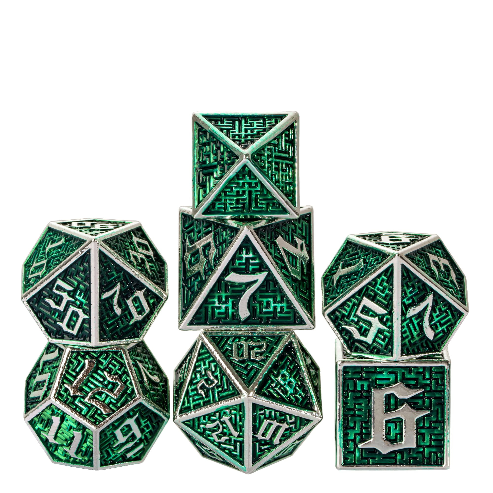 Cusdie 7-Die Metal DND Dice Set, Maze Design Metal Polyhedral D&D Dice ...