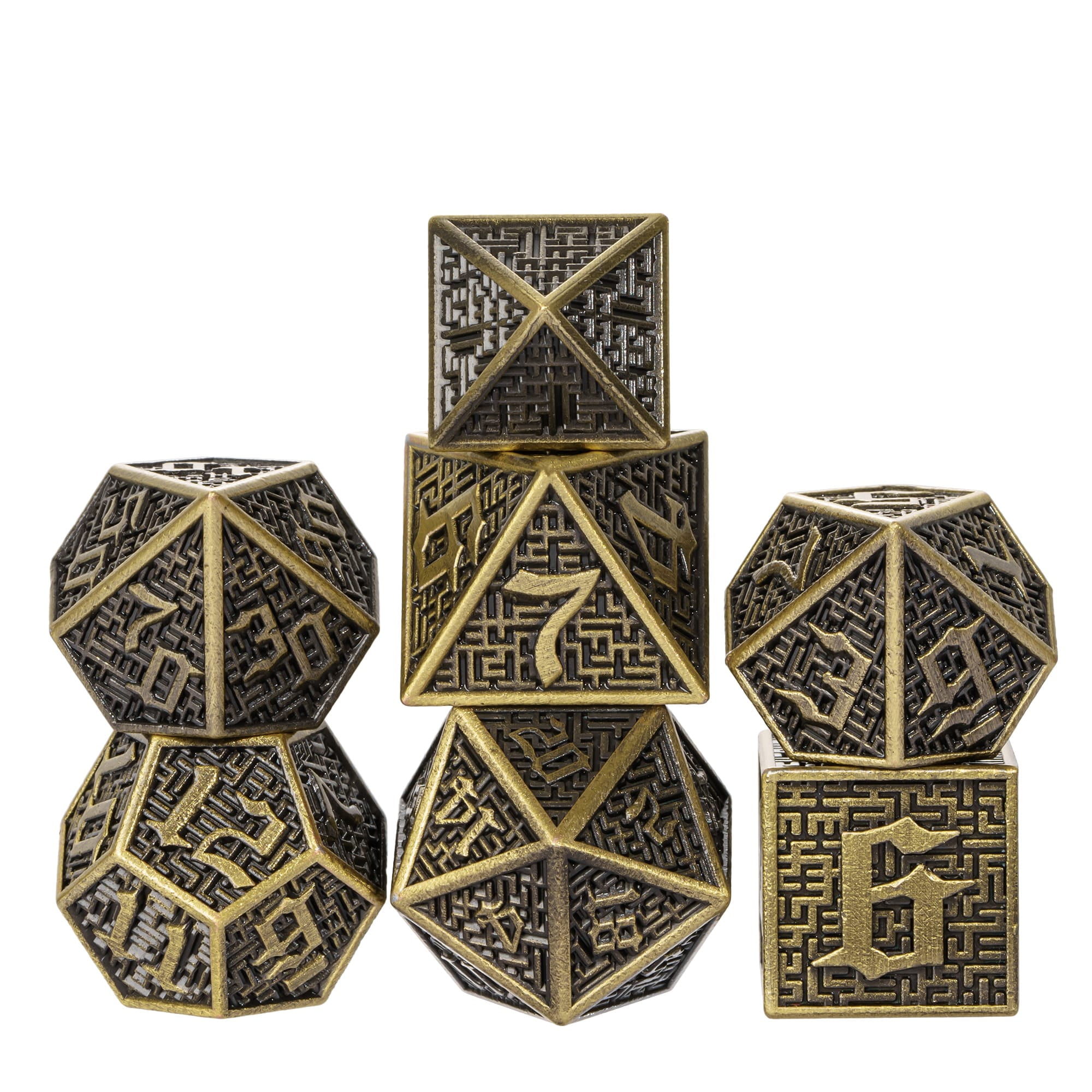 Cusdie 7-Die Metal DND Dice Set, Maze Design Metal Polyhedral D&D Dice ...