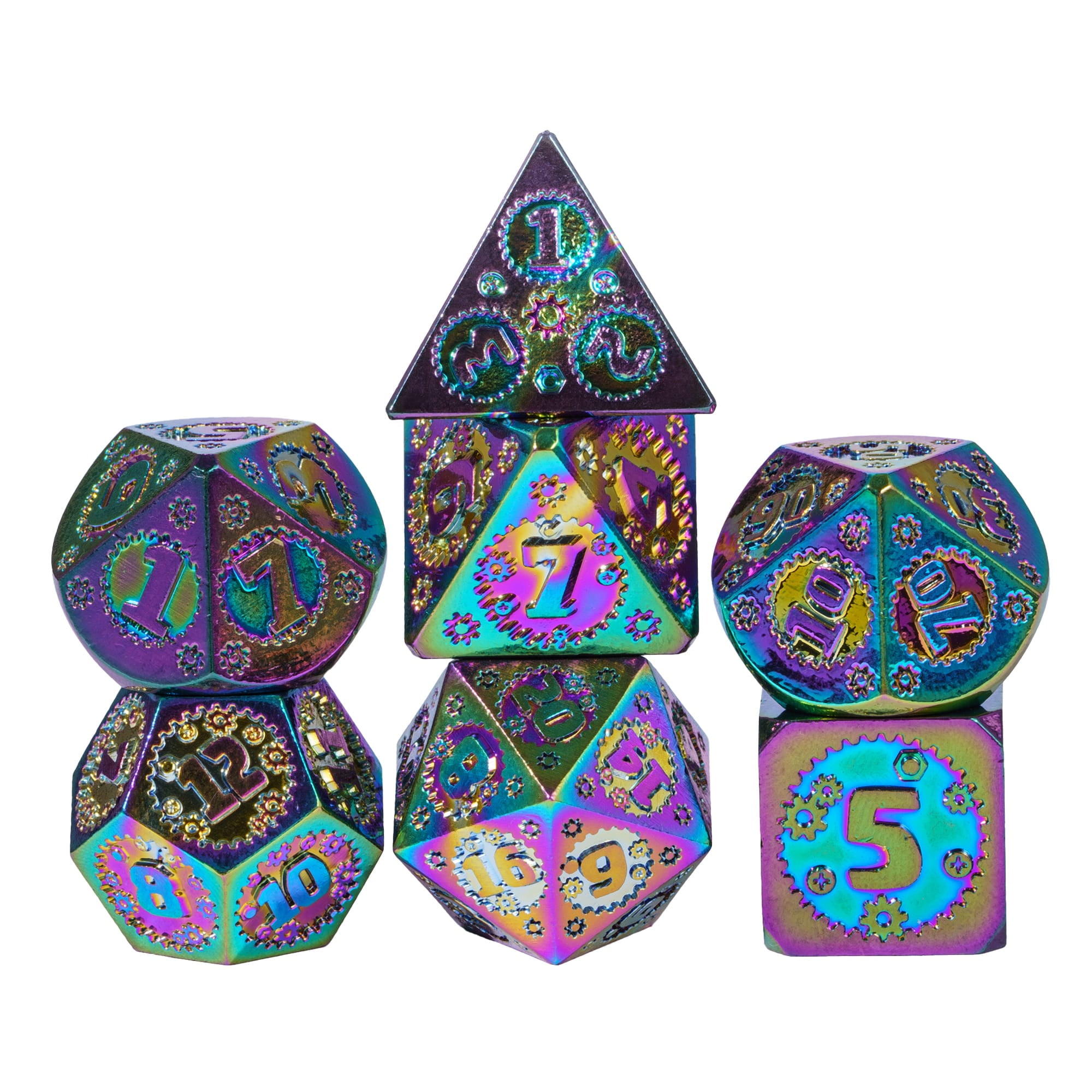 Cusdie 7-Die Metal DND Dice Set, Mechanical Gear Metal Polyhedral D&D ...