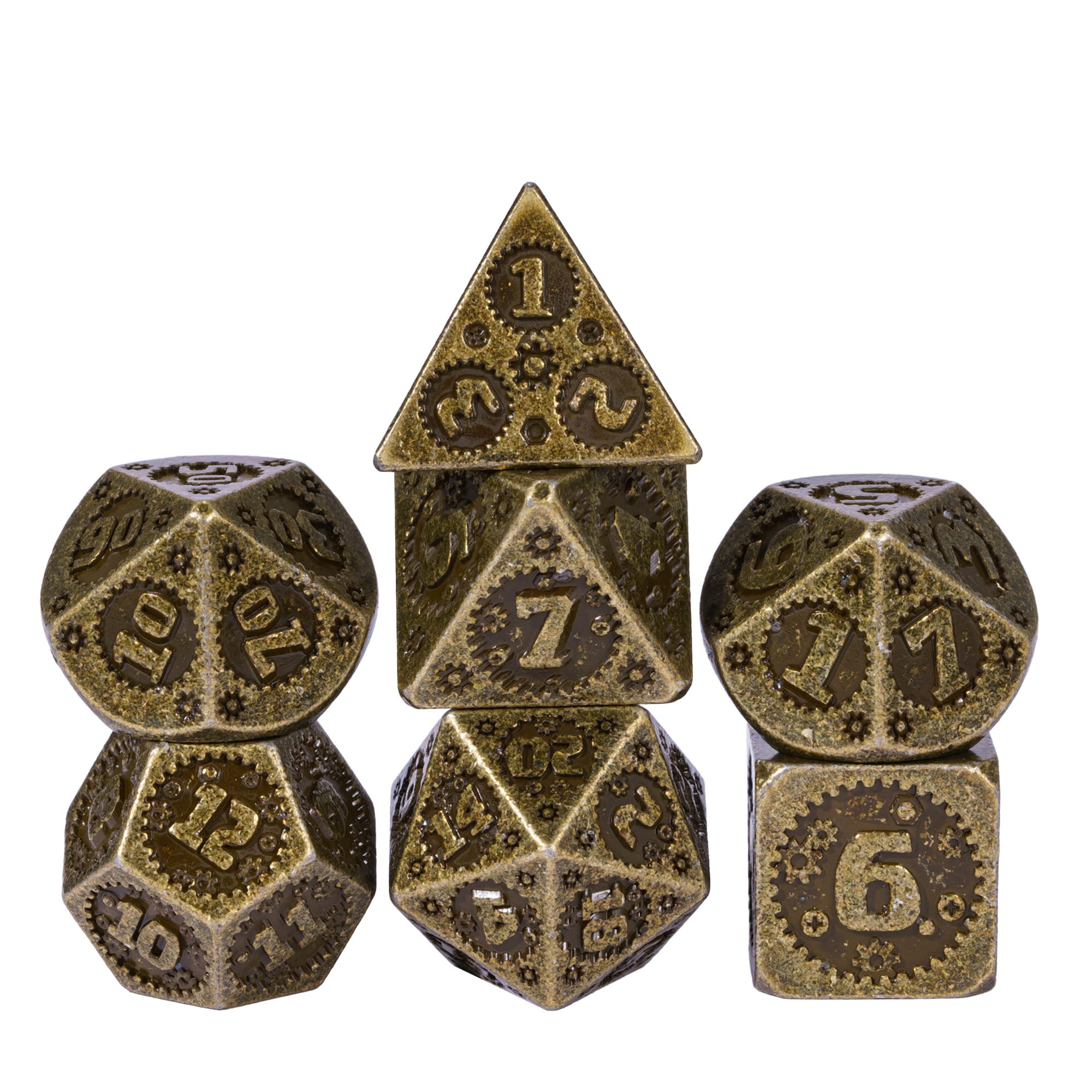 Cusdie 7-Die Metal DND Dice Set, Mechanical Gear Metal Polyhedral D&D ...