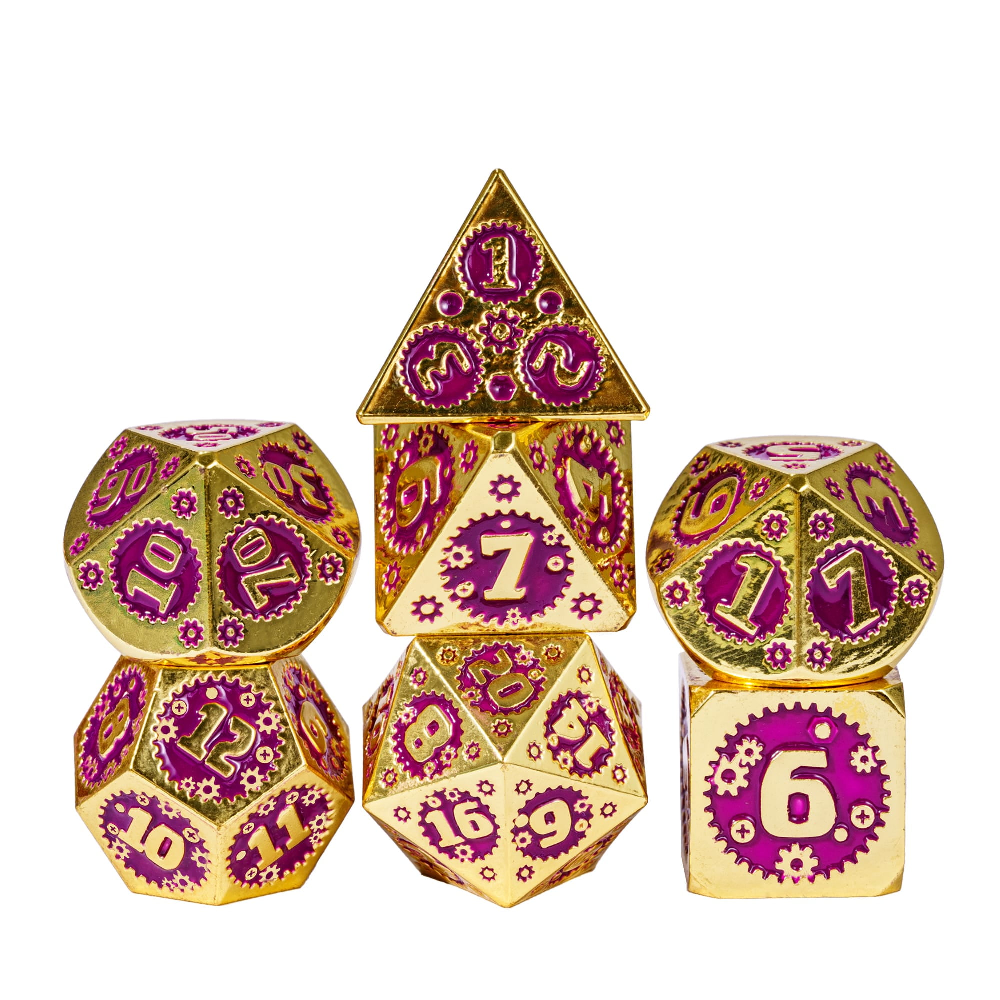 Cusdie 7-Die Metal DND Dice Set, Mechanical Gear Metal Polyhedral D&D ...
