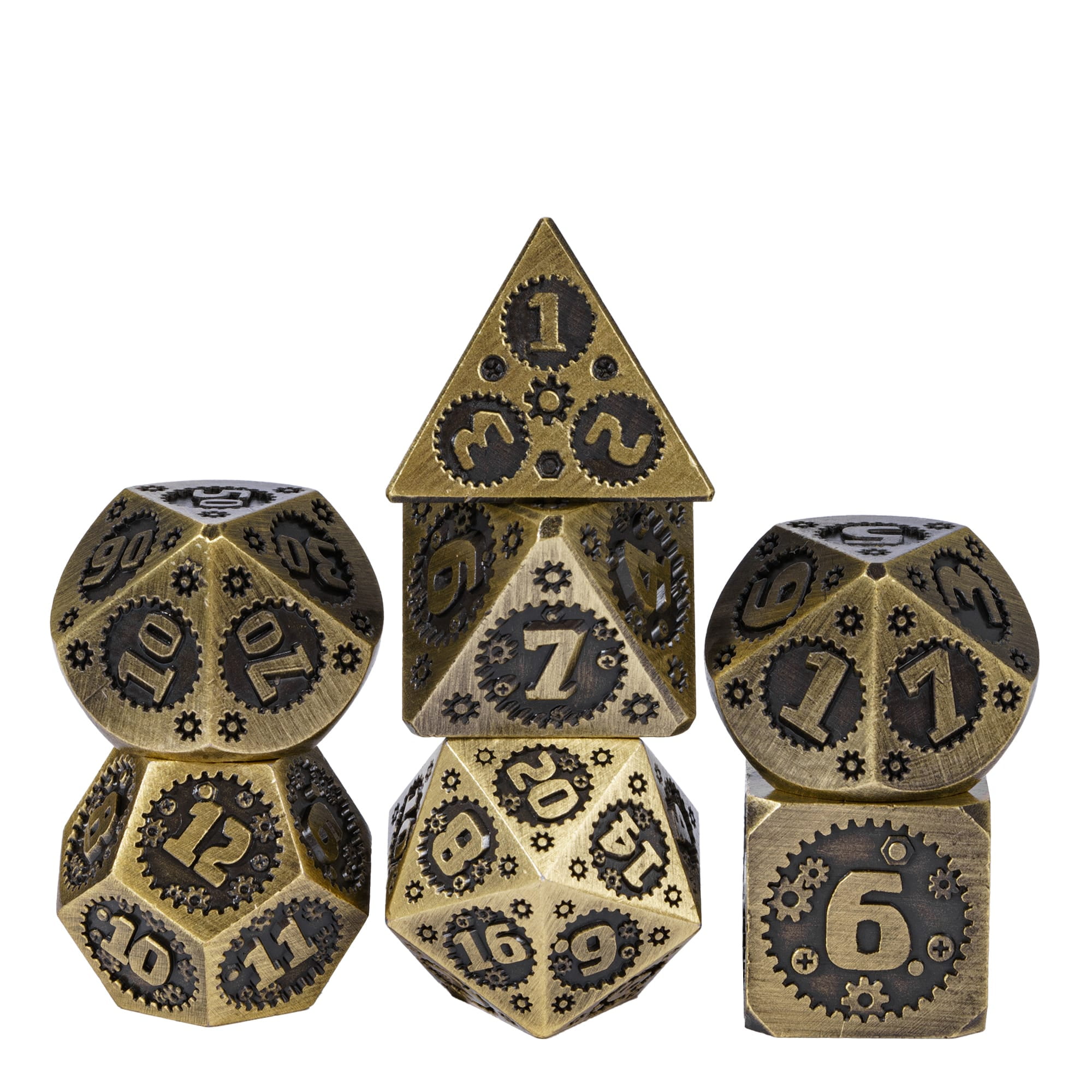 Cusdie 7-Die Metal DND Dice Set, Mechanical Gear Metal Polyhedral D&D ...