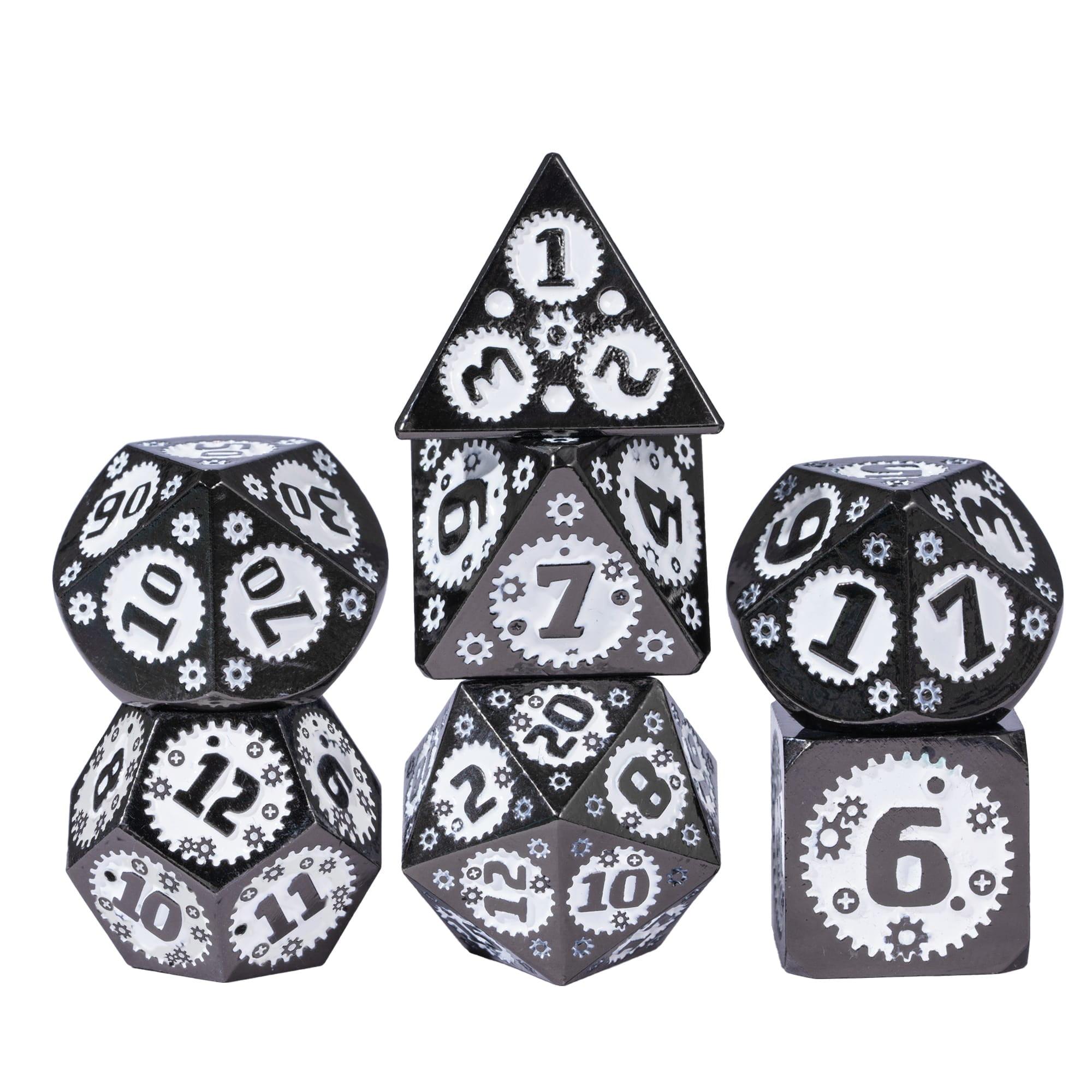 Cusdie 7-Die Metal DND Dice Set, Mechanical Gear Metal Polyhedral D&D ...