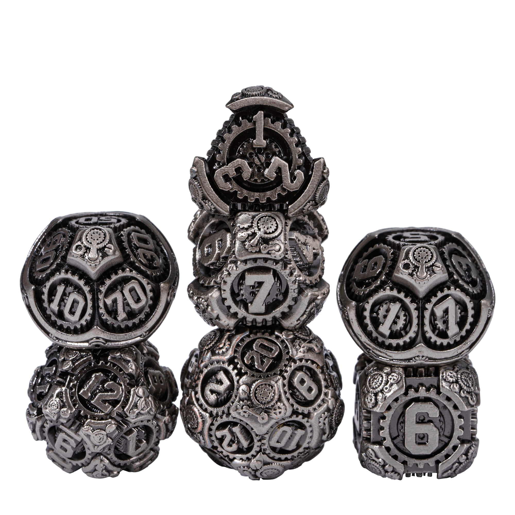Cusdie 7-Die Metal DND Dice Set, Steampunk Gear Design Metal Polyhedral ...