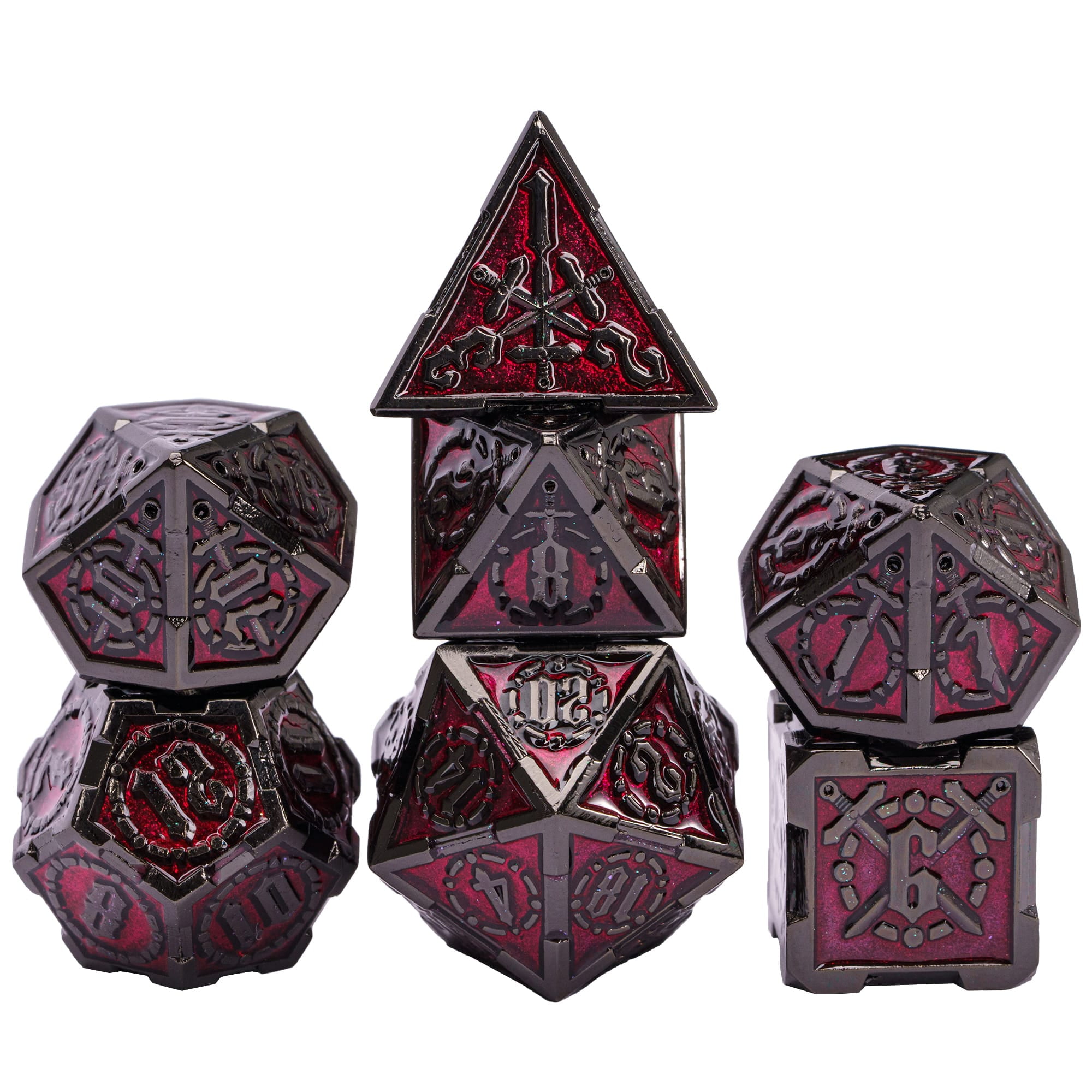 Cusdie 7-Die Metal DND Dice Set, Sword Pattern Metal Polyhedral D&D ...