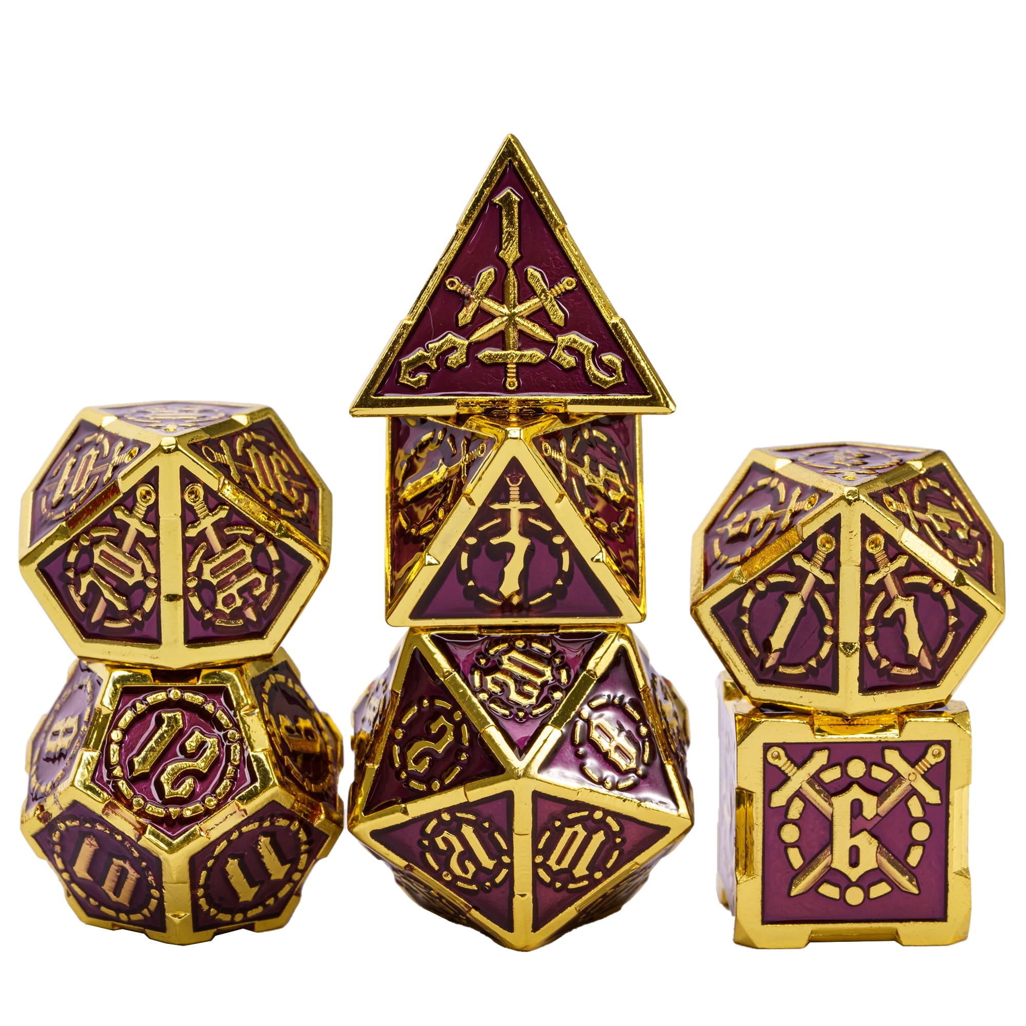 Cusdie 7-Die Metal DND Dice Set, Sword Pattern Metal Polyhedral D&D ...