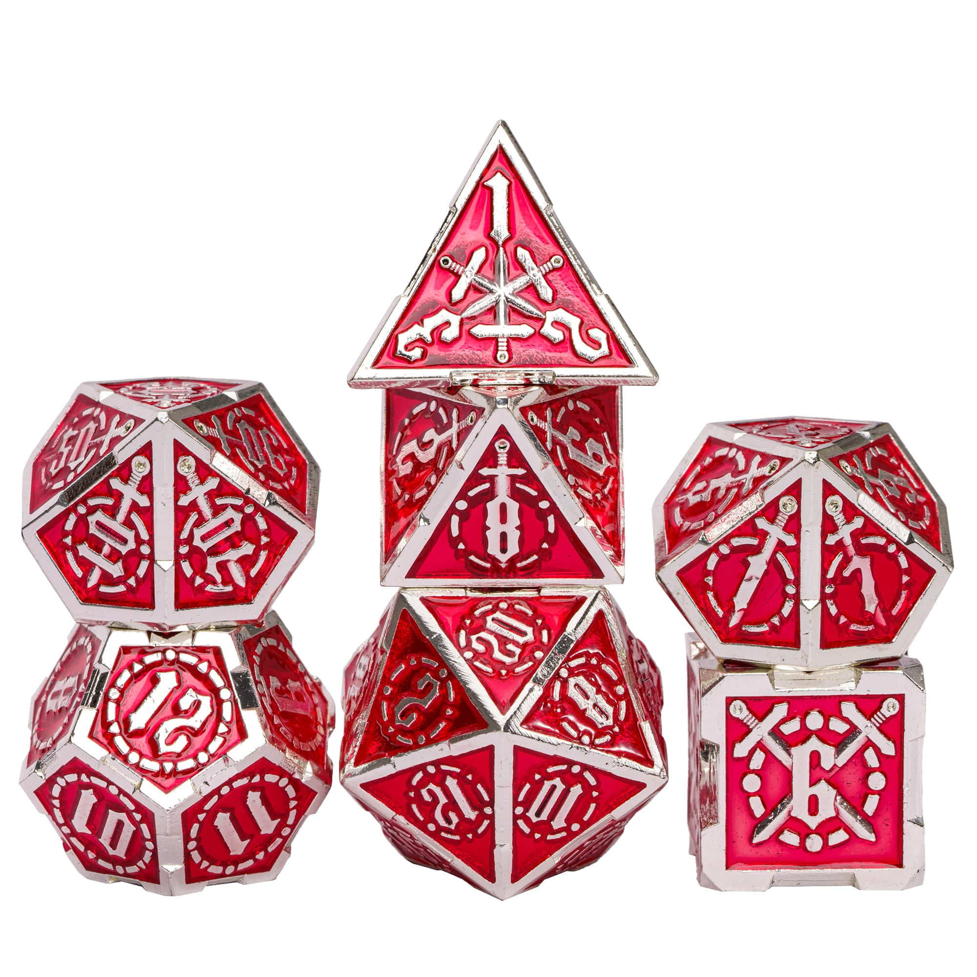 Cusdie 7-Die Metal DND Dice Set, Sword Pattern Metal Polyhedral D&D ...