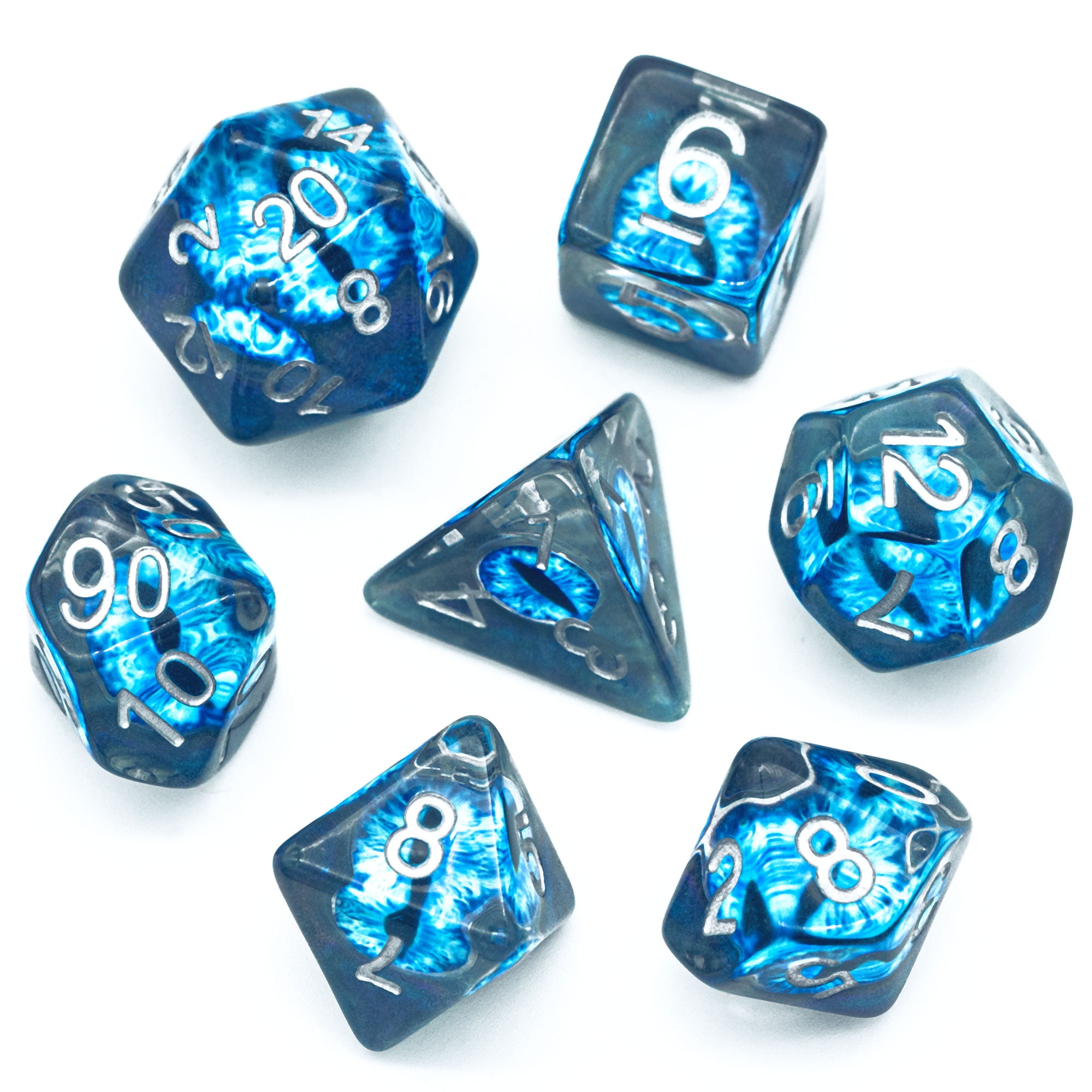 Cusdie 7-Die Resin DND Dice, Polyhedral Dice Set Filled with Eyeball ...