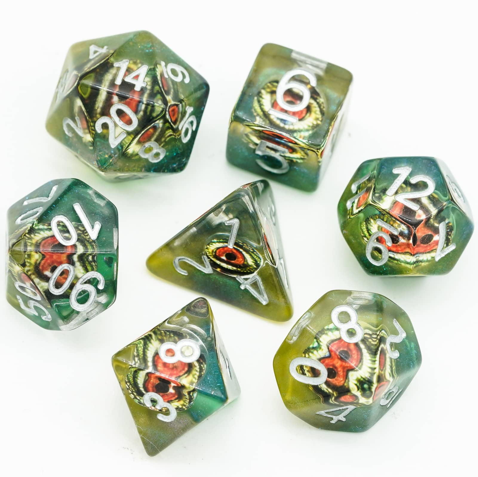 Cusdie 7-Die Resin DND Dice, Polyhedral Dice Set Filled with Eyeball ...