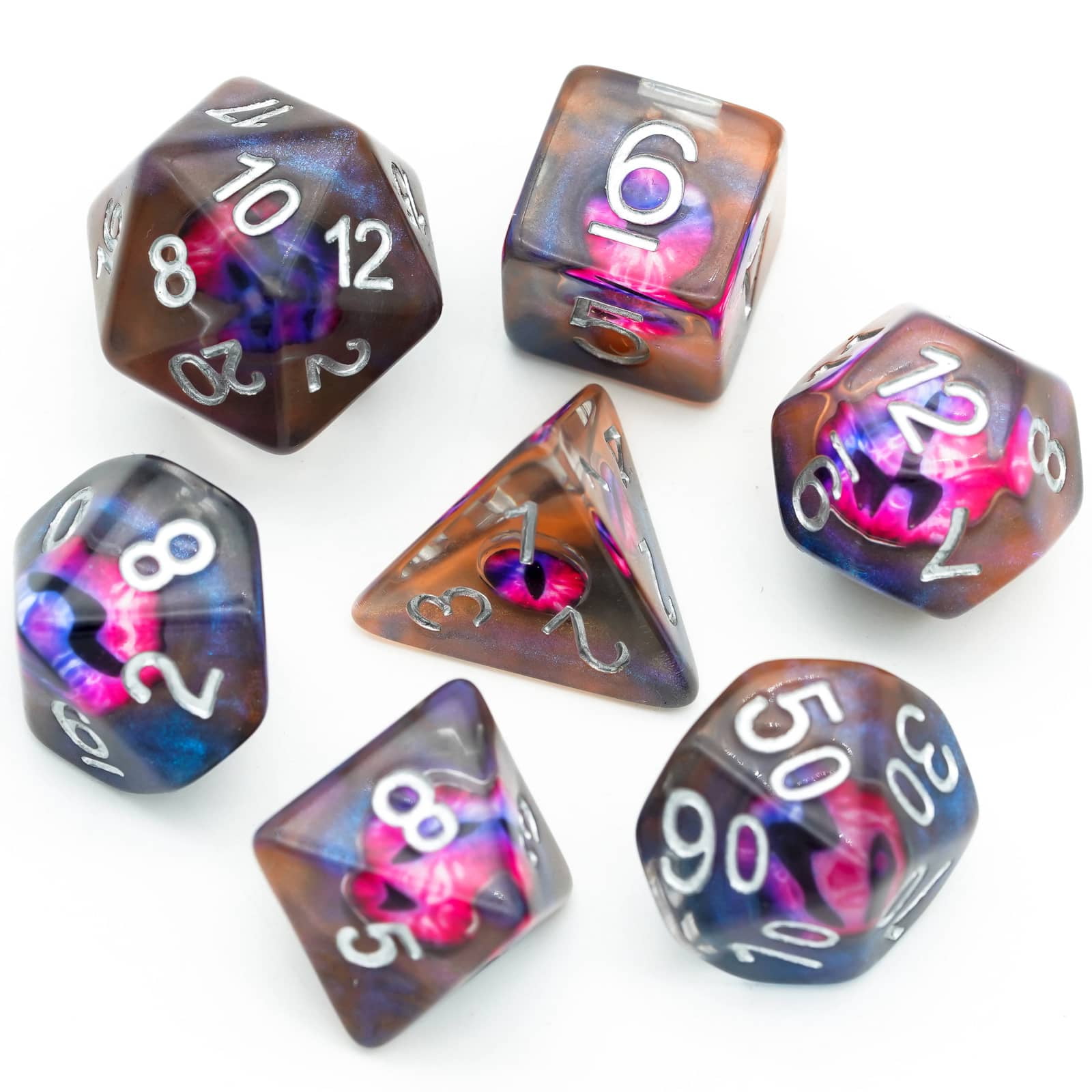 Cusdie 7-Die Resin DND Dice, Polyhedral Dice Set Filled with Eyeball ...