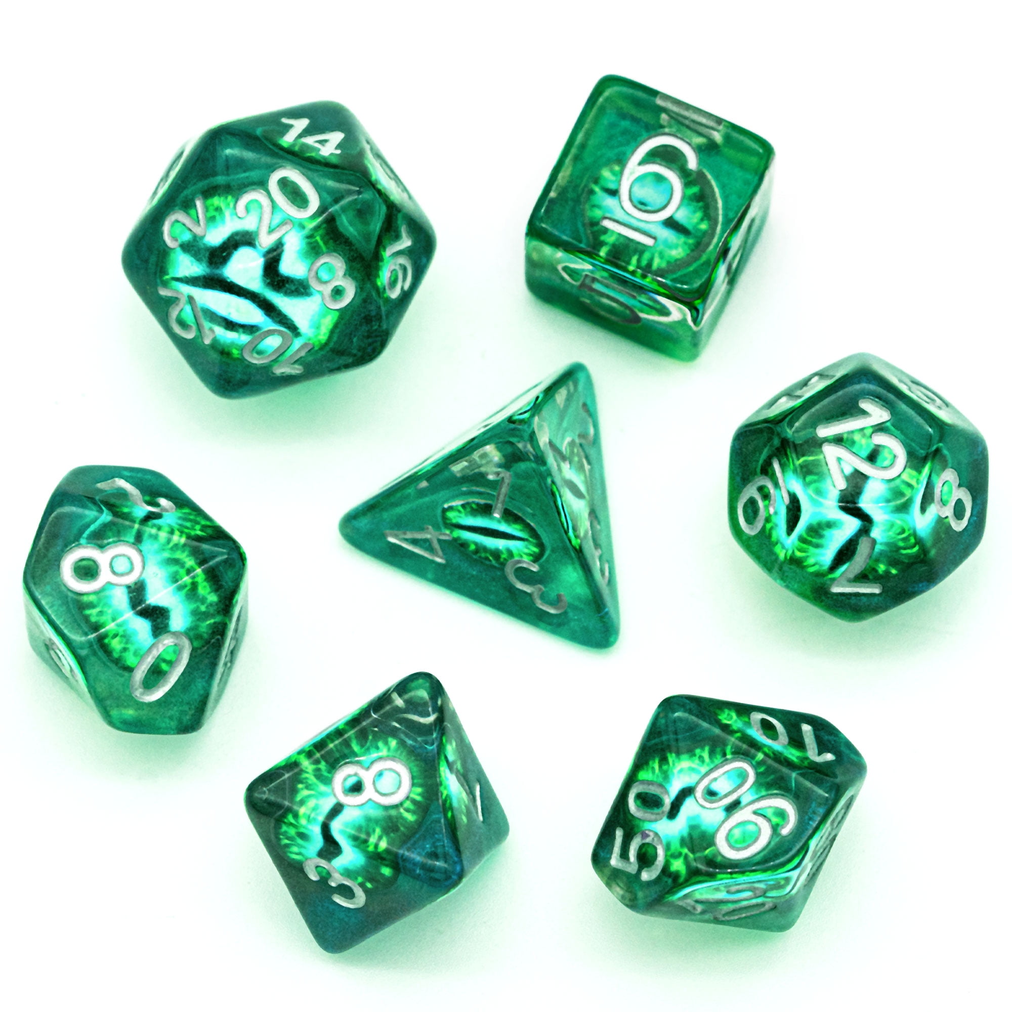 Cusdie 7-Die Resin DND Dice, Polyhedral Dice Set Filled with Eyeball ...