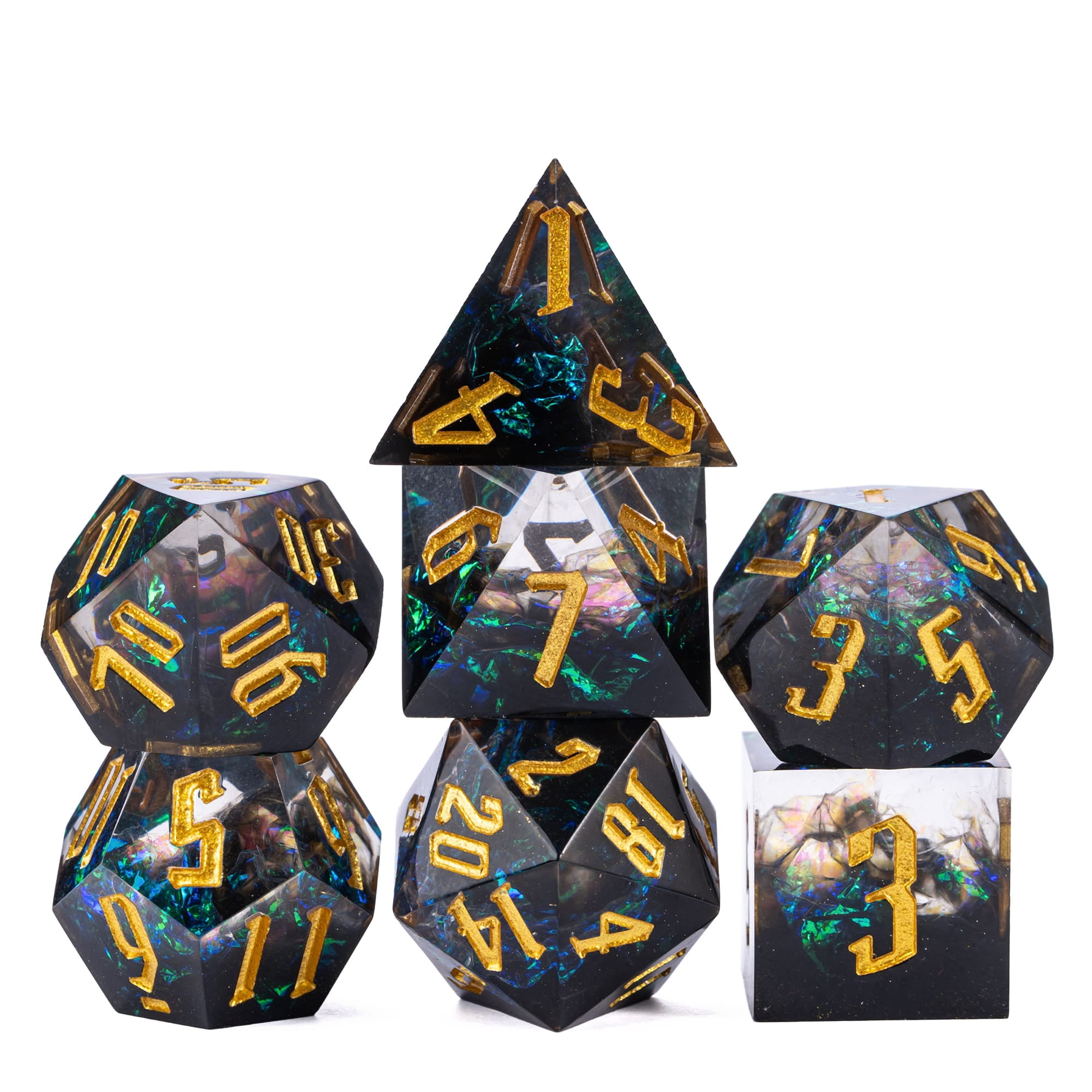 Cusdie 7-Die Sharp Edges DND Dice, Handcrafted Polyhedral Dice Set, for ...