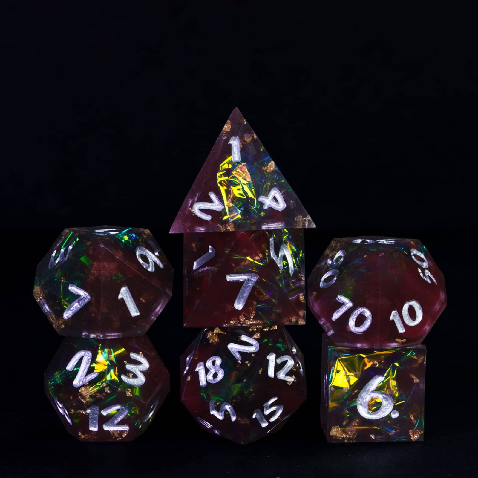 Cusdie 7-Die Sharp Edges DND Dice, Handcrafted Polyhedral Dice Set, for ...