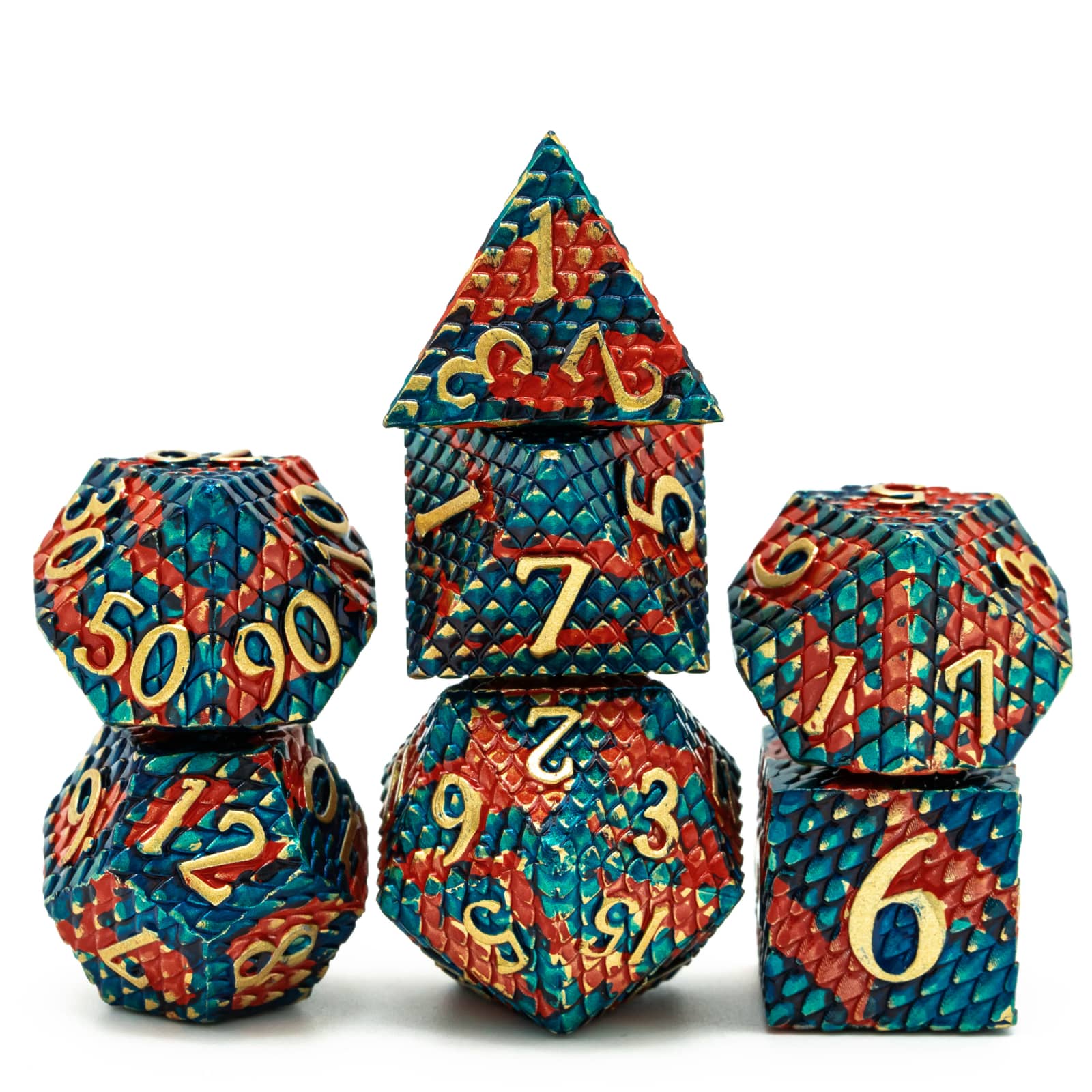 Cusdie 7PCS/Set DND Metal Dice, Dragon Scale Metal Dice Set, Polyhedral ...
