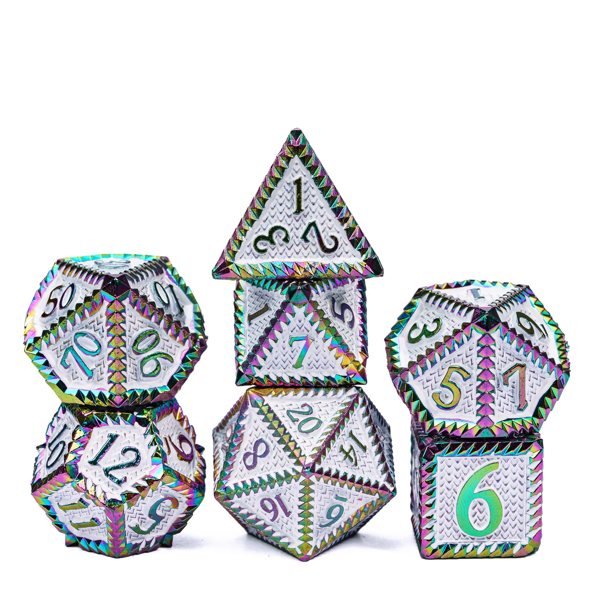 Cusdie Metal DND Dice Set, 7 die Metal Polyhedral D&D Dice Set Serrated ...